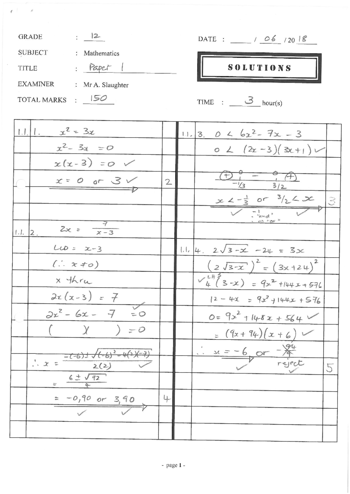 Grade 12 2018 June Maths Paper 1 Solutions - Studocu