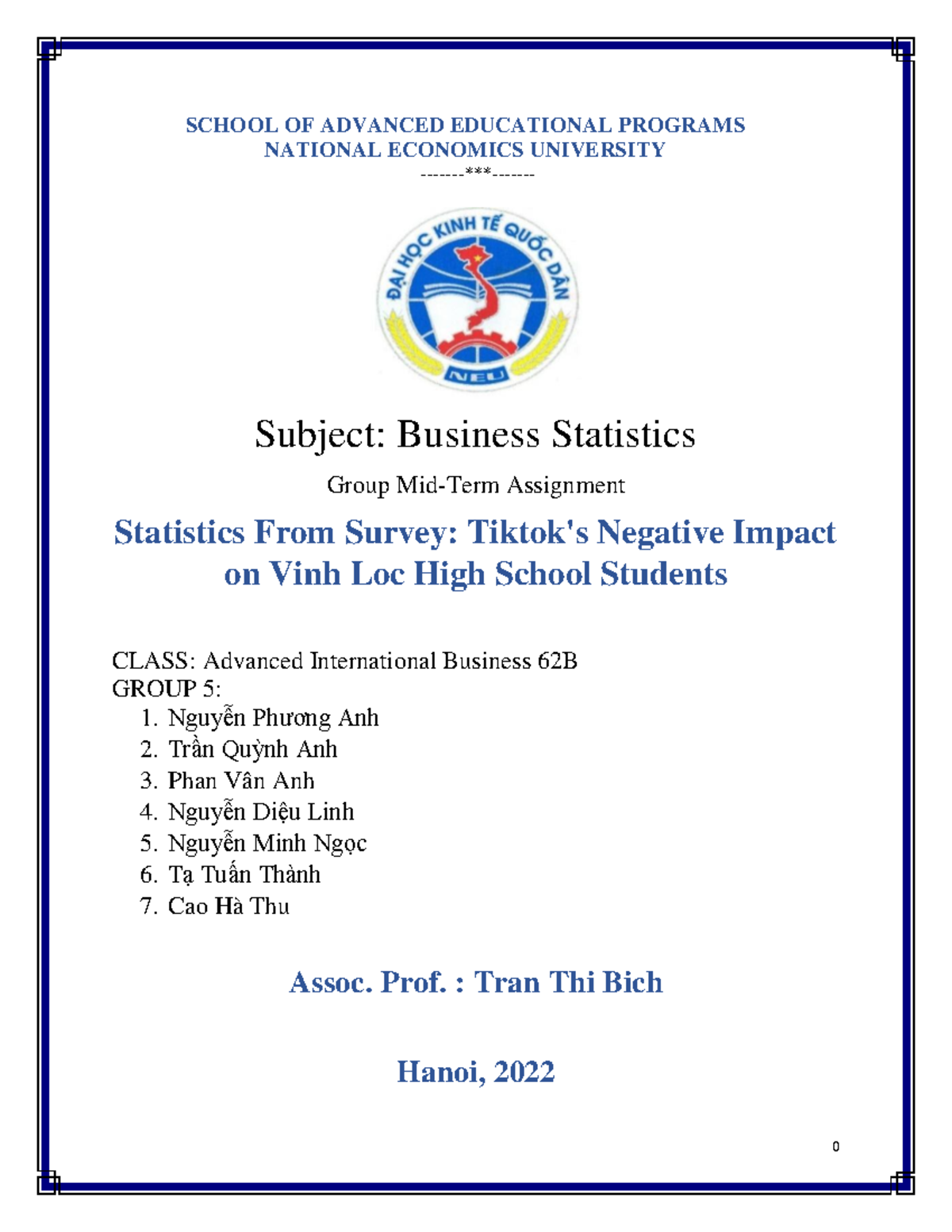 Report Statistics of group 5 - SCHOOL OF ADVANCED EDUCATIONAL PROGRAMS ...
