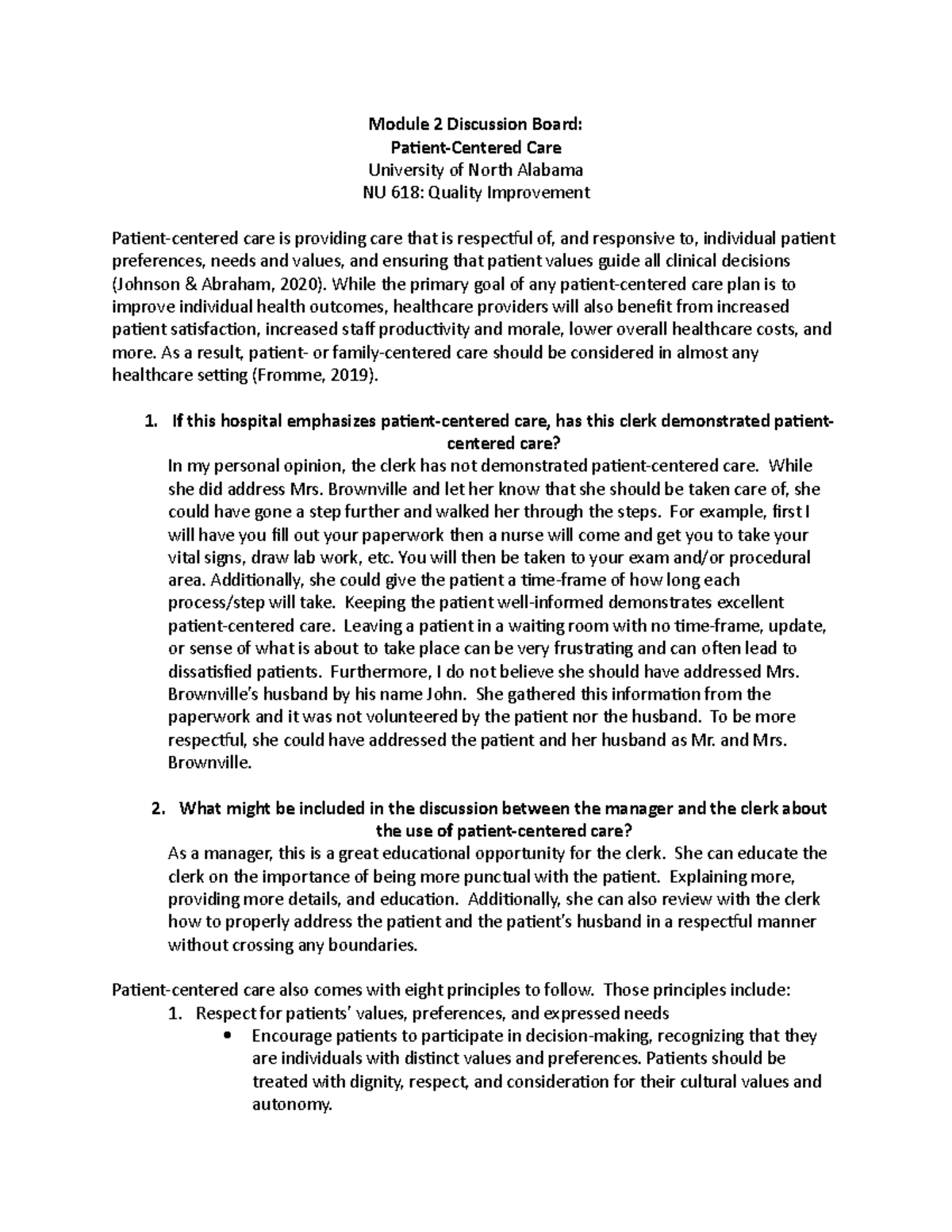 Module 2 Discussion Board - Module 2 Discussion Board: Patient-Centered ...