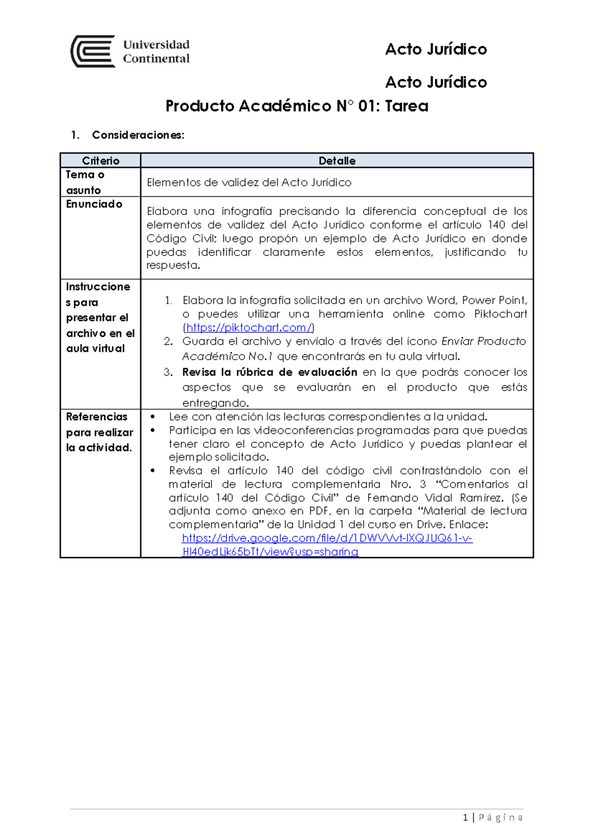 PA01.UD01 - producto académico 1 - Producto Académico N° 01: Tarea Consideraciones: Criterio ...