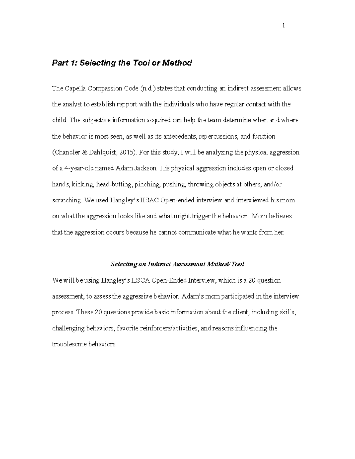 Indirect Assessment - n/a - Part 1: Selecting the Tool or Method The ...