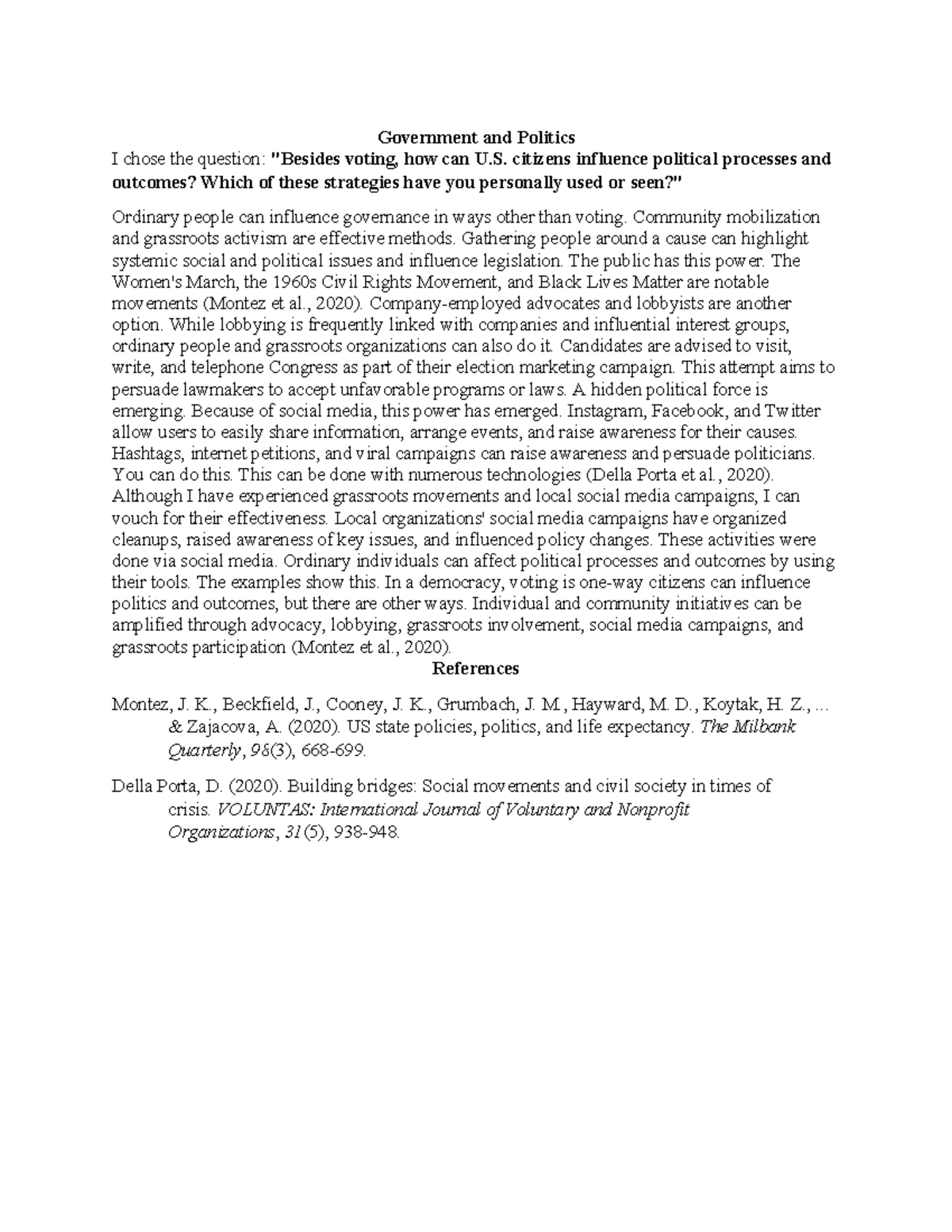 Government and Politics - citizens influence political processes and ...