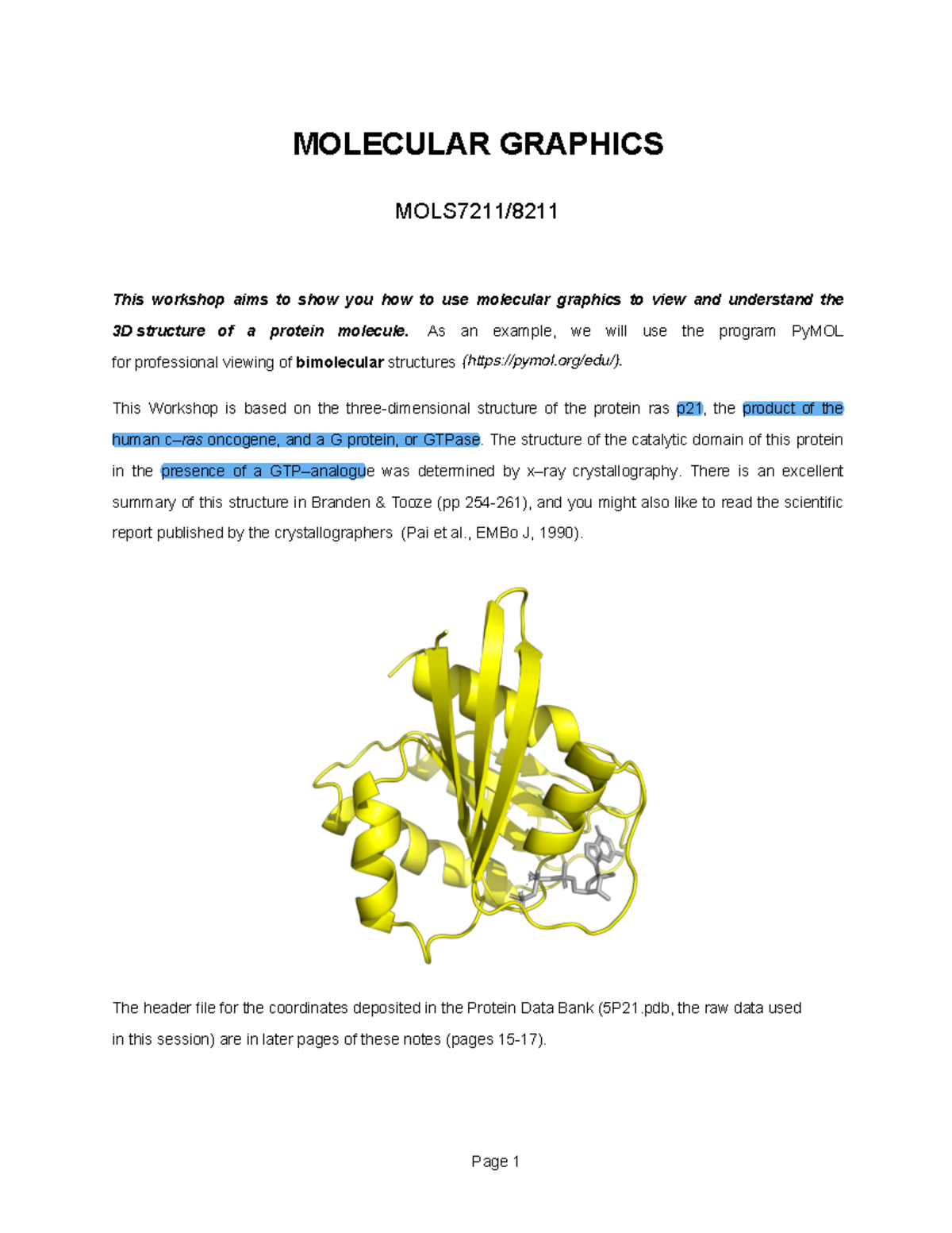 W5,6-Molecular Graphics - MOLECULAR GRAPHICS MOLS7211/ This workshop ...