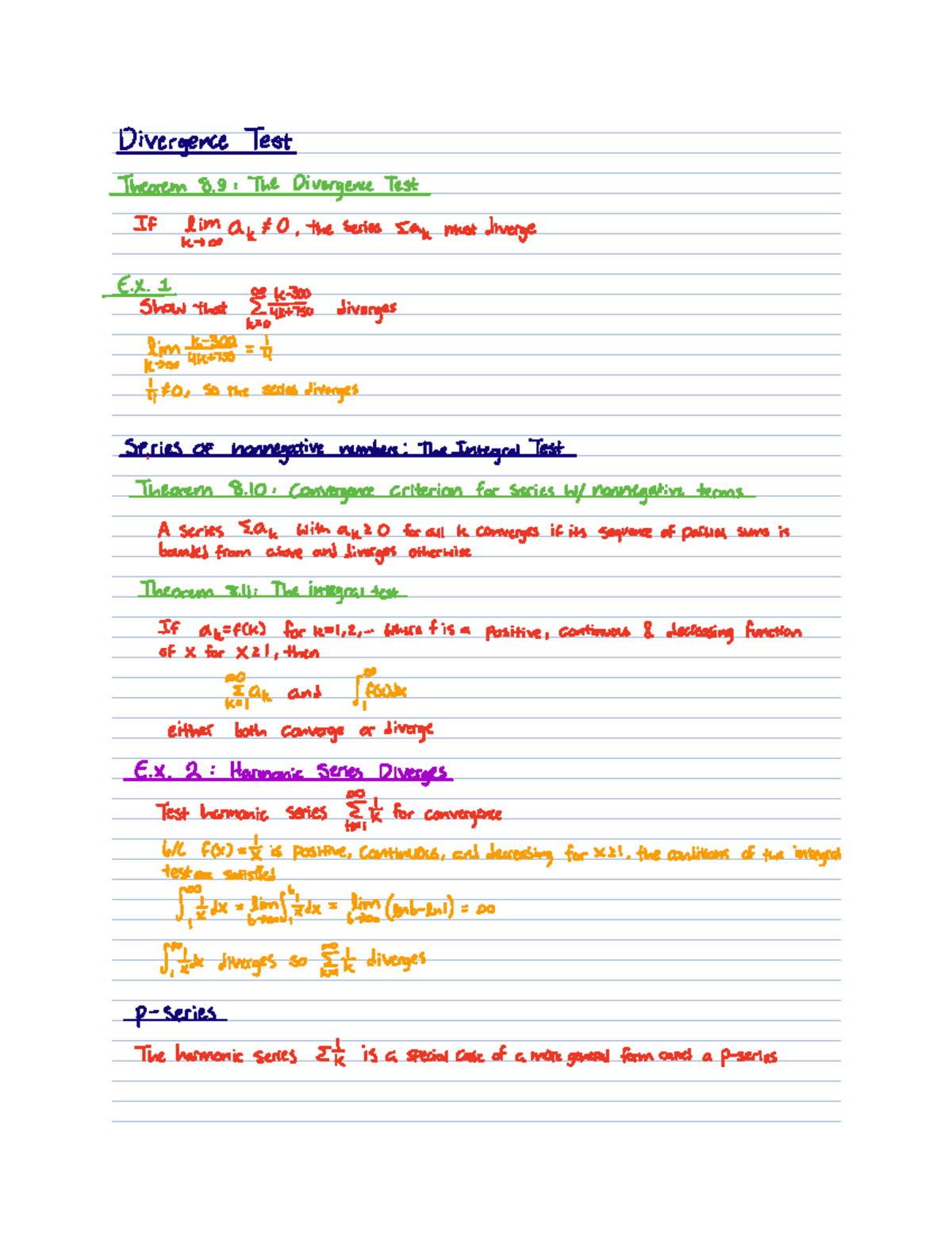 8.3 Integral Test and p-series - Divergence Test Theorem 8. The ...