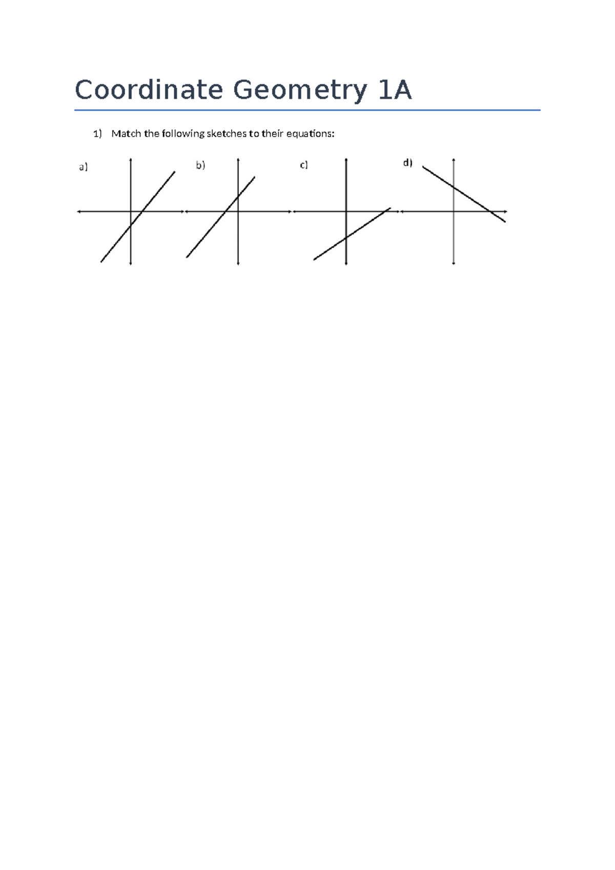 Coordinate Geometry Assessment 1A - Coordinate Geometry 1A Match the ...