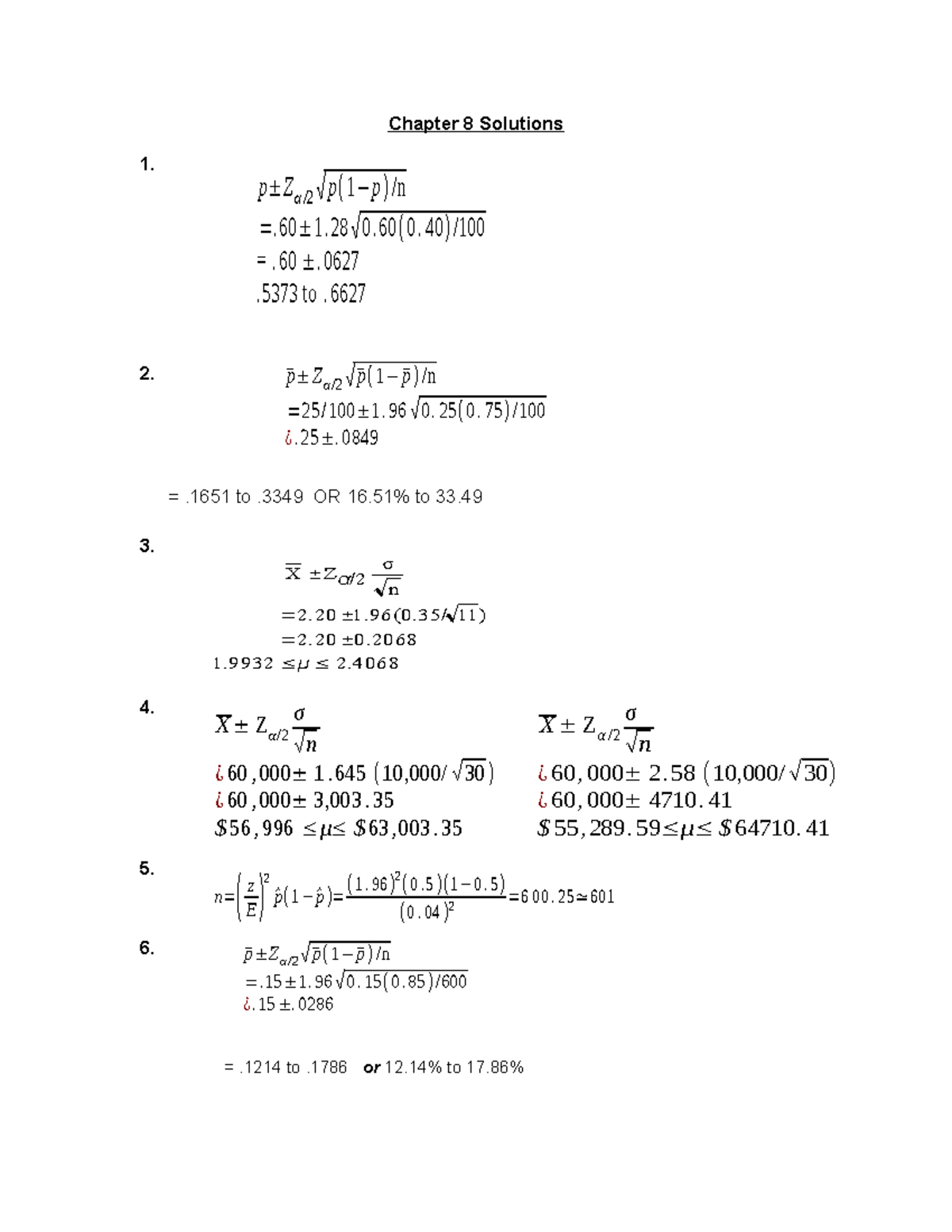Chapter 8 handout solutions - Chapter 8 Solutions 1. 2. = .1651 to ...