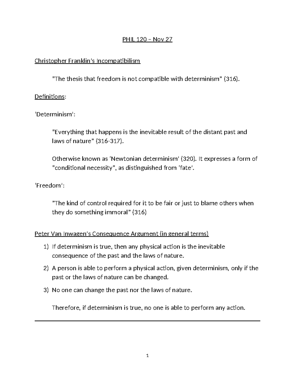 PHIL Final - PHIL notes - PHIL 120 – Nov 27 Christopher Franklin’s ...