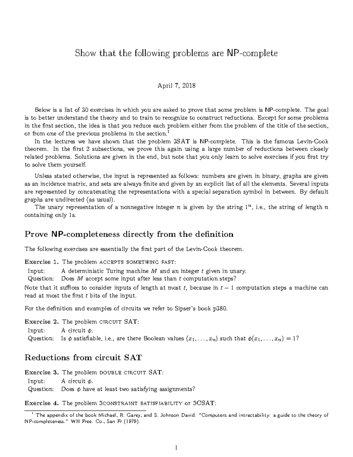 30NPcomplete Problems - Show that the following problems are NP-complete April 7, 2018 Below is ...