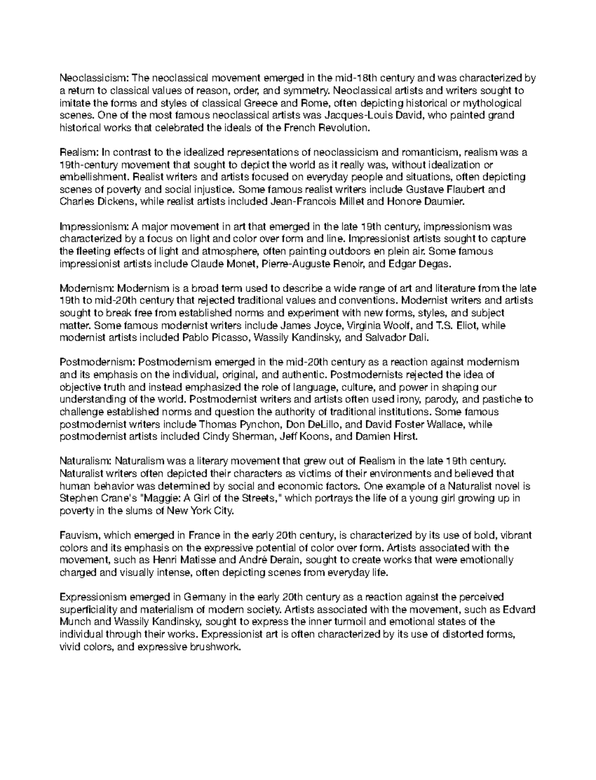 HUM Study guide 8 - Neoclassicism: The neoclassical movement emerged in ...