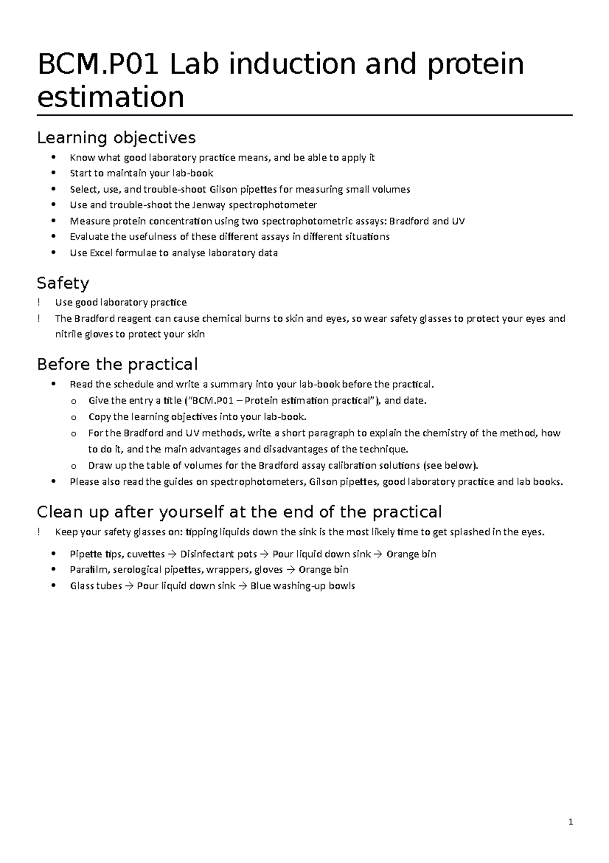 Lab on induction and protein estimation - BCM Lab induction and protein ...