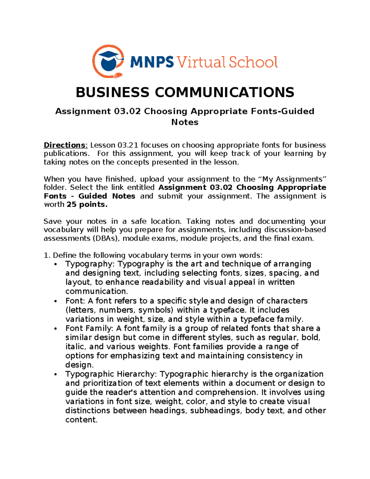 03.02 Choosing Appropriate Fonts Guided Notes - BUSINESS COMMUNICATIONS ...