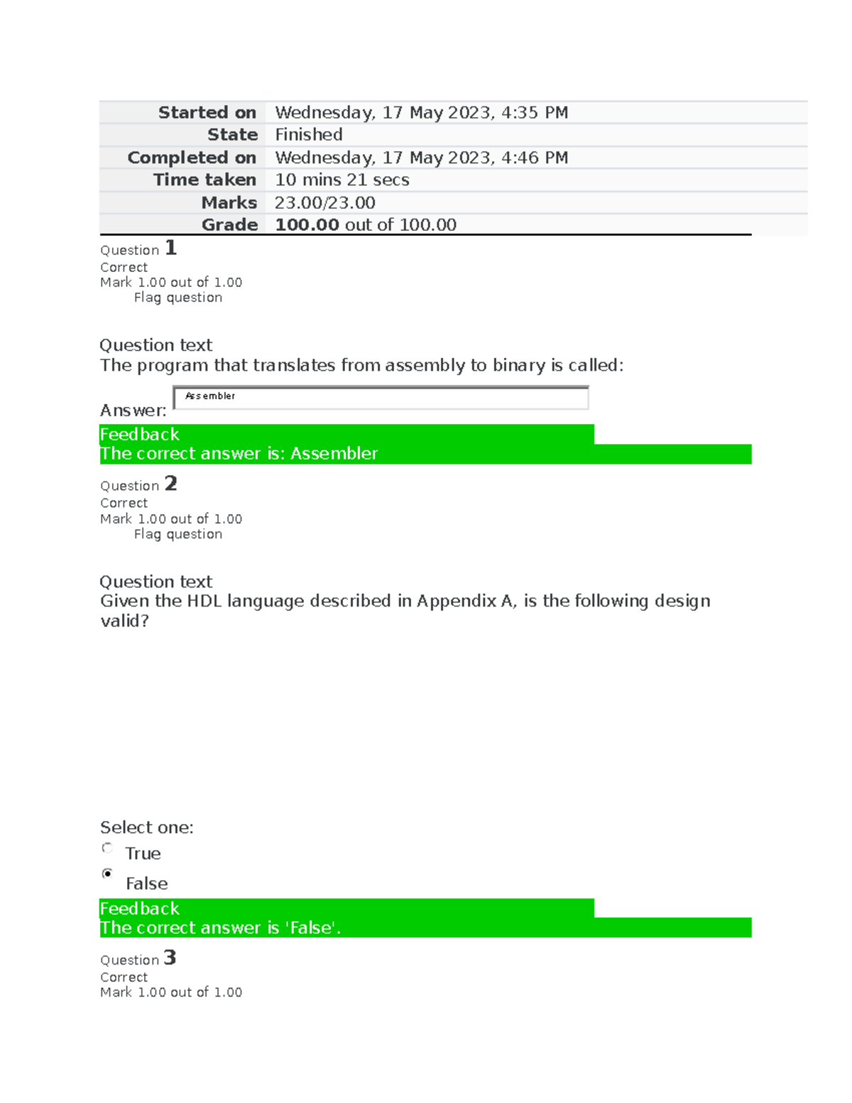 CS 1104 Graded Quiz Unit 6 - Started on Wednesday, 17 May 2023, 4:35 PM State Finished Completed ...