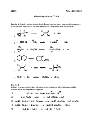 TD5 Chimie Orga L1SV 2019-2020 - L 1 SVS Année 20 19 - 2020 Chimie Organique – TD n° 5 Exercice ...