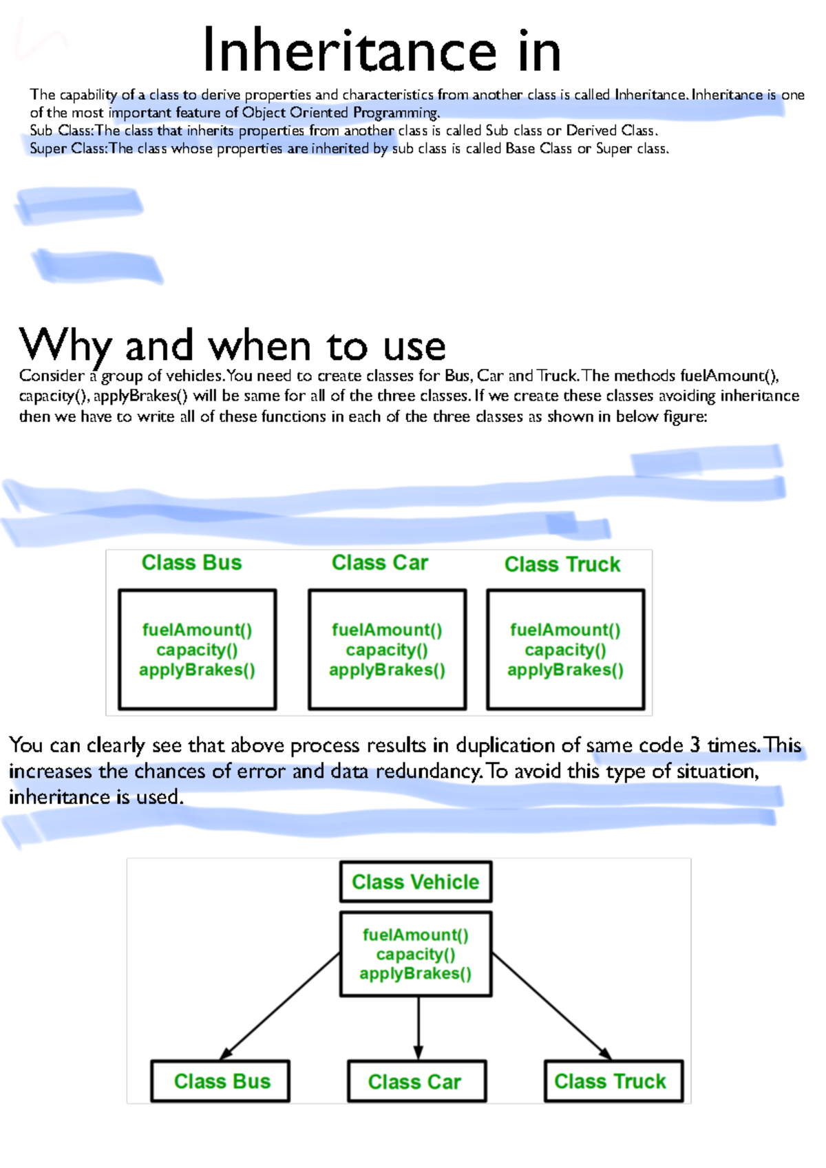 Inheritance - Summary for Inheritence - Inheritance in The capability of a class to derive - Studocu