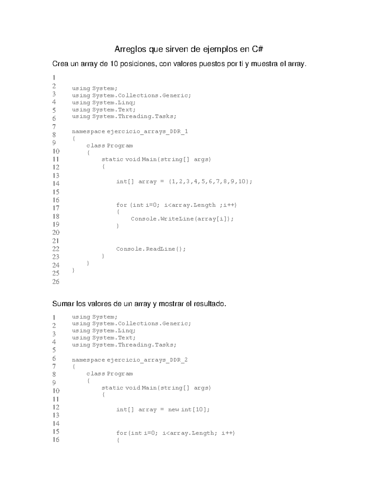 Ejemplos de arreglos - 10 de 20 - Arreglos que sirven de ejemplos en C# ...