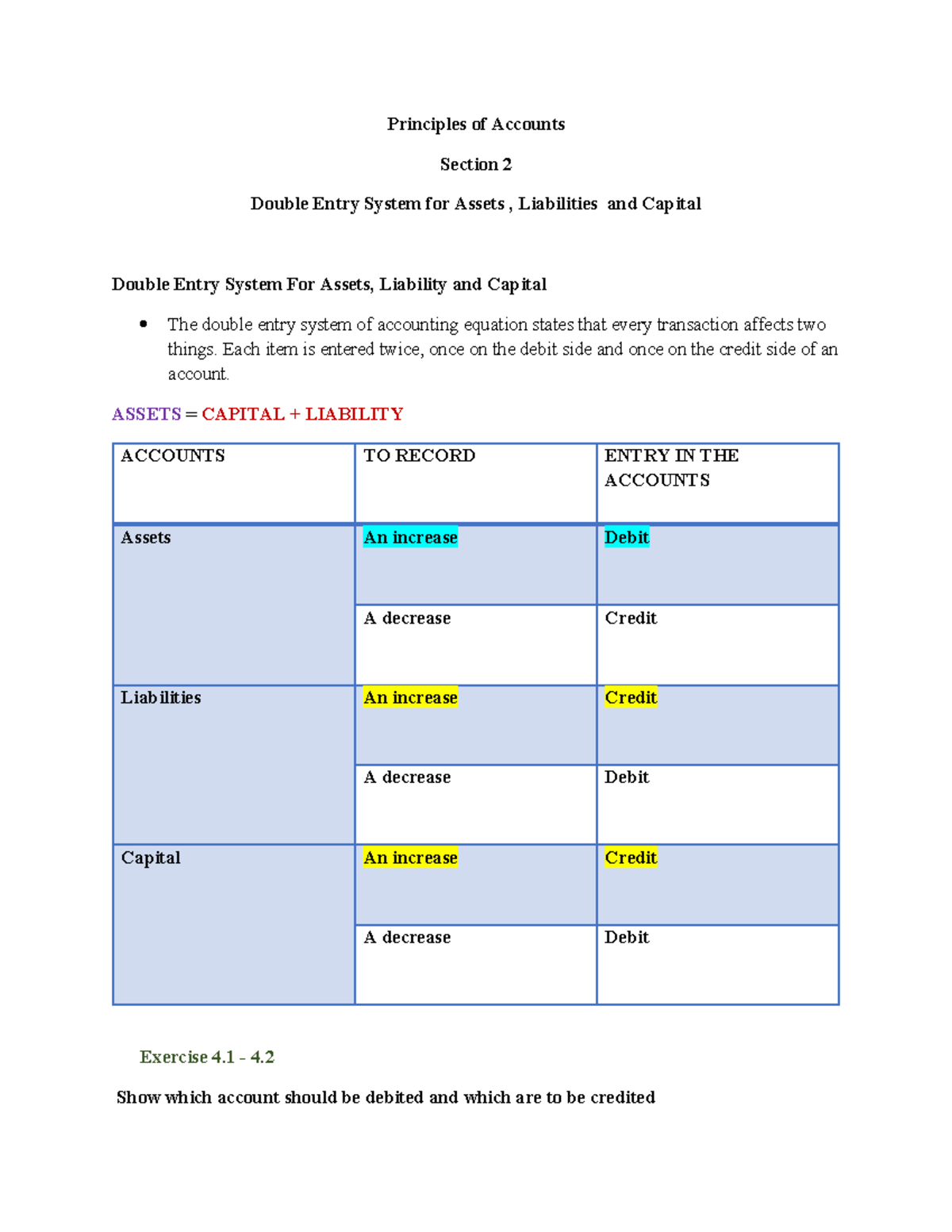 ACC - Section 2 Double Entry FOR ALC - Principles of Accounts Section 2 ...