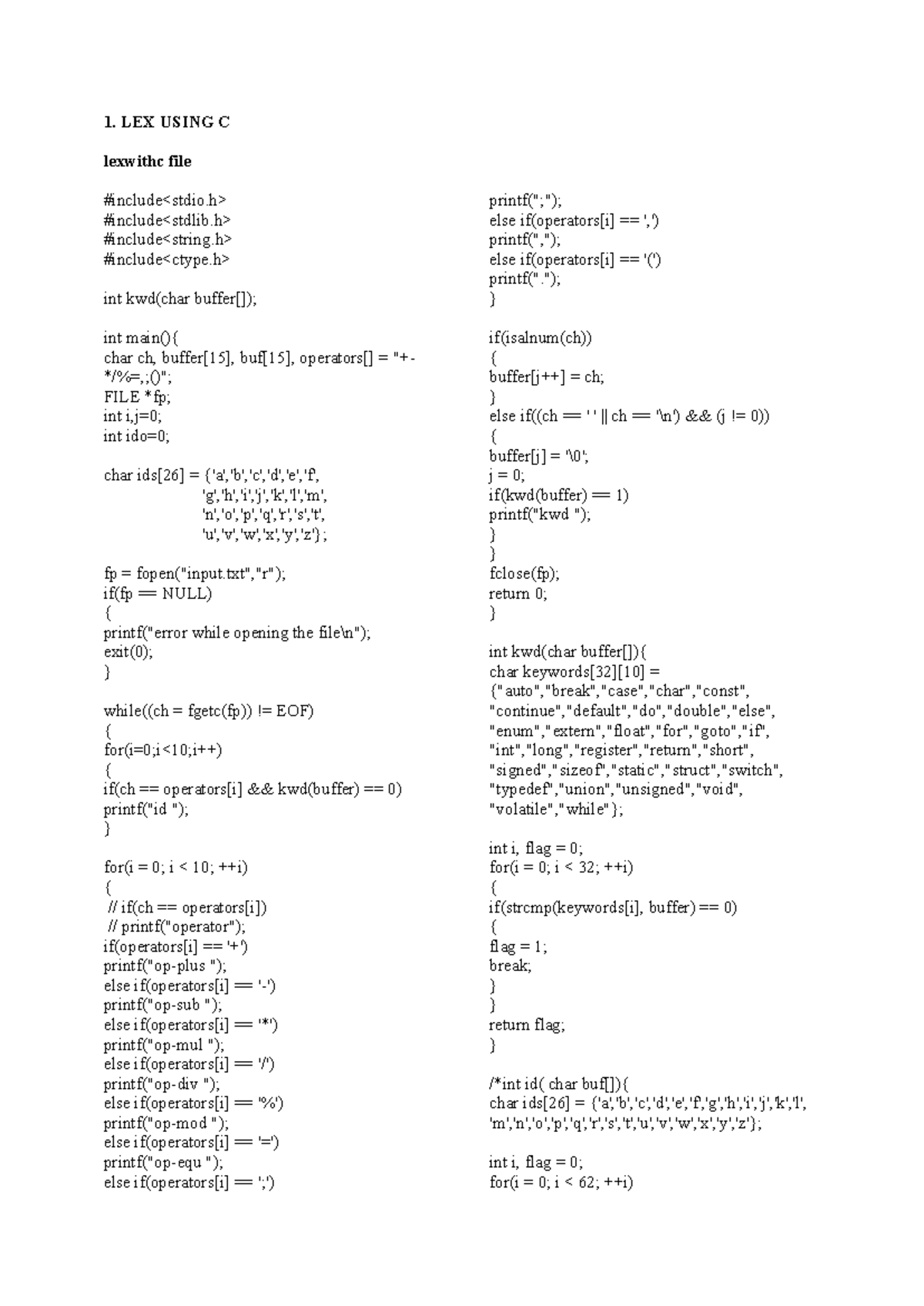 CD Lab Output - Viva material and lab outout - 1. LEX USING C lexwithc ...