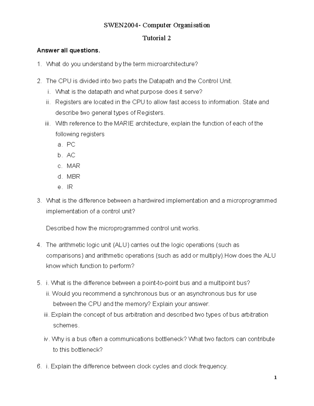 SWEN 2004 Tutorial 2 - notes - 1 SWEN2004- Computer Organisation ...