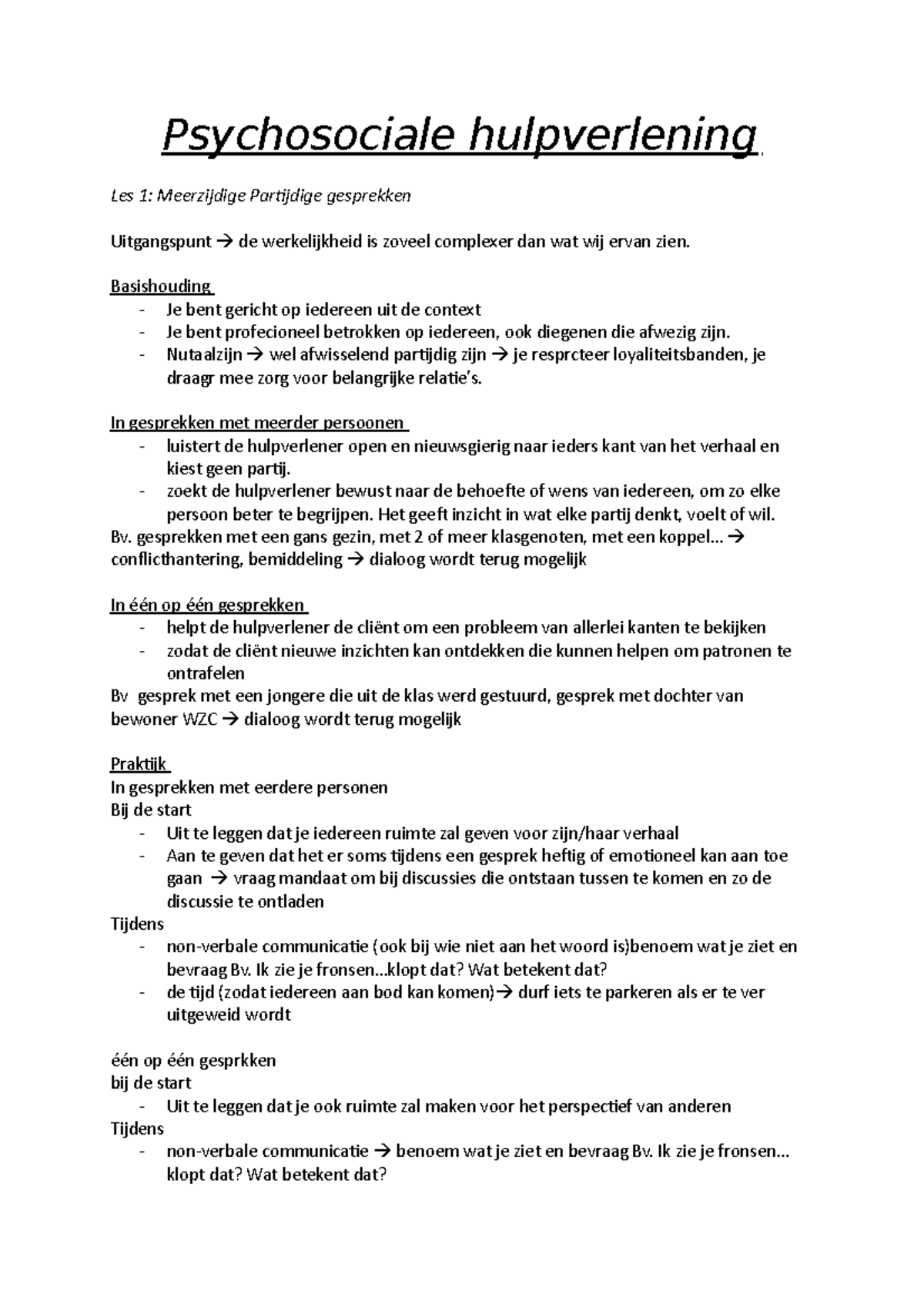Samenvatting Psychosociale hulpverlening - Psychosociale hulpverlening ...