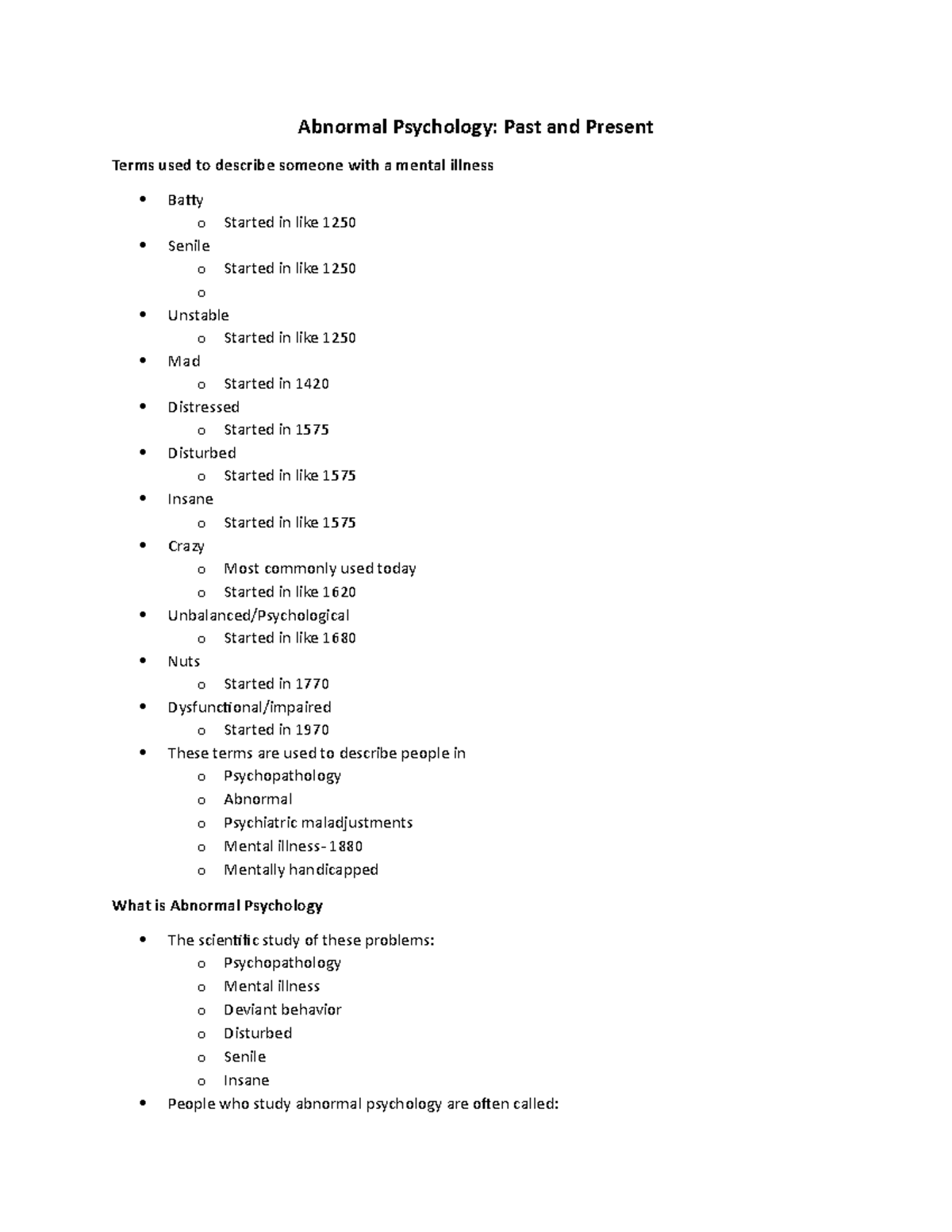 Ch 1 Abnormal Psychology Past and Present - Abnormal Psychology: Past ...