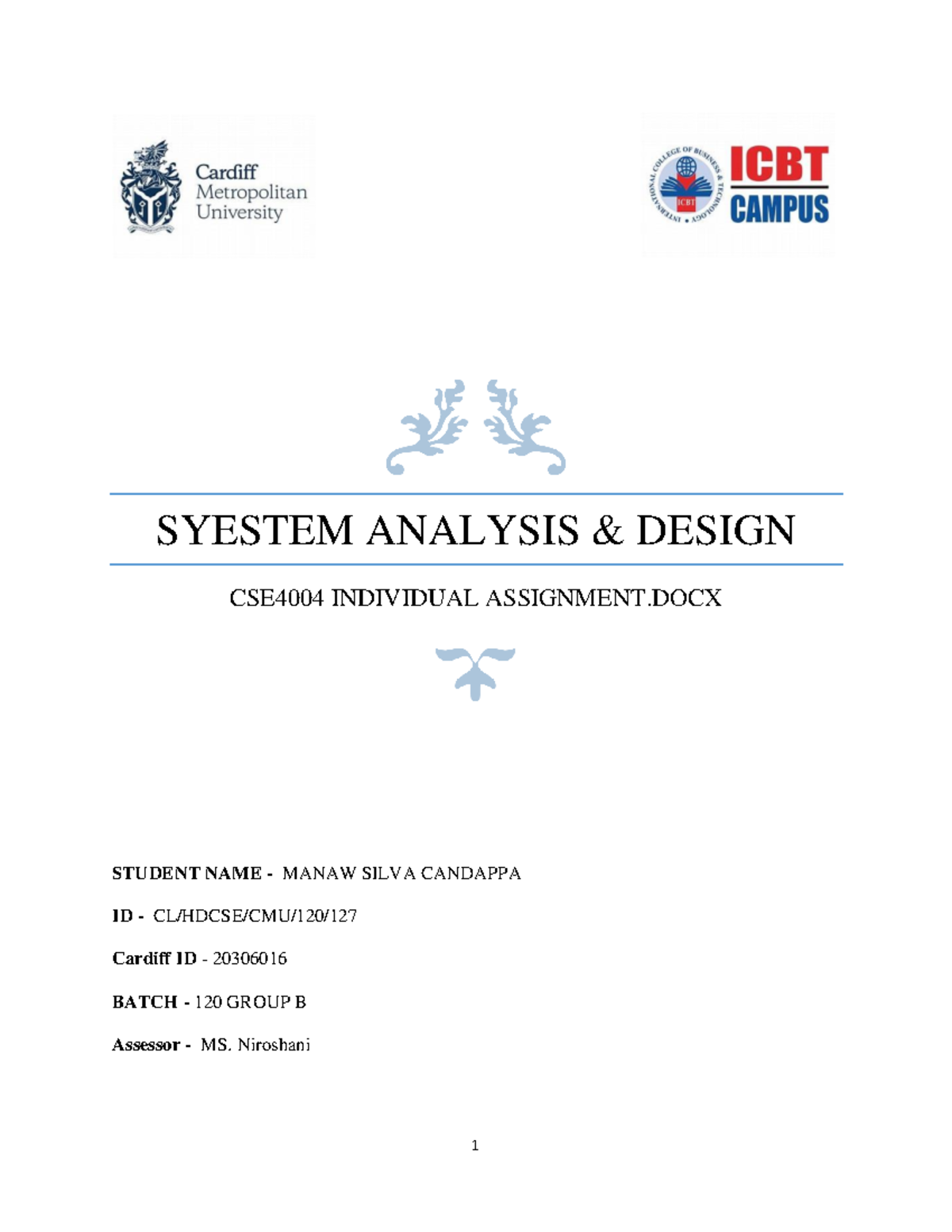 sad notes 4004866 - SYESTEM ANALYSIS & DESIGN CSE4004 INDIVIDUAL ...