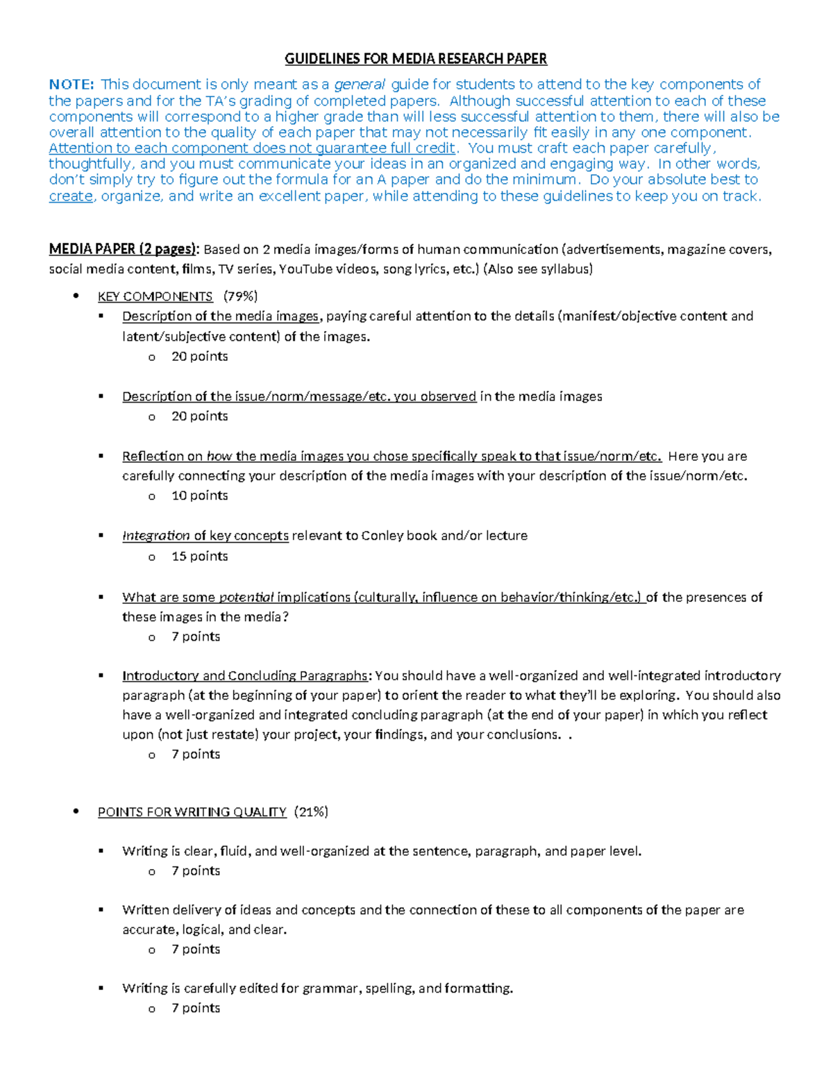 Guidelines for Media Research Paper - GUIDELINES FOR MEDIA RESEARCH ...