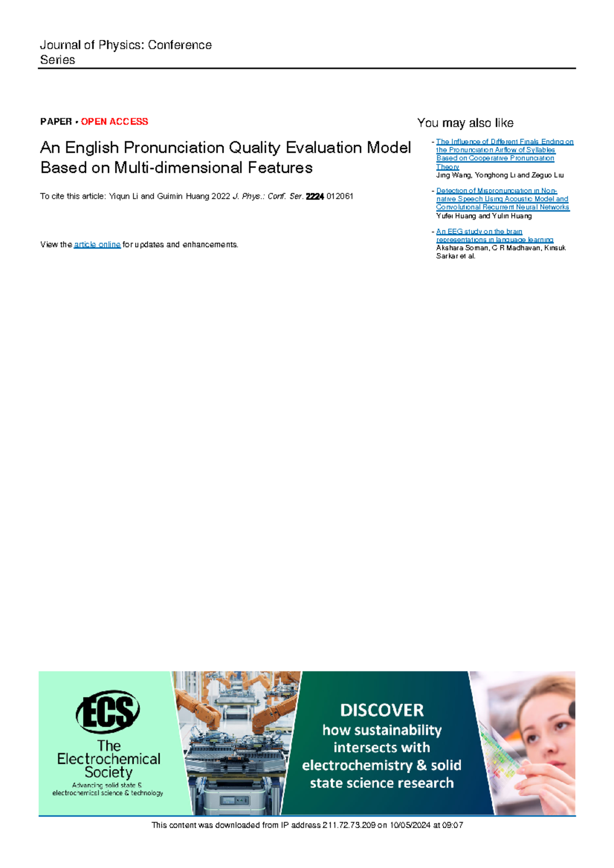 An English Pronunciation Quality Evaluation Model Based On Multi ...