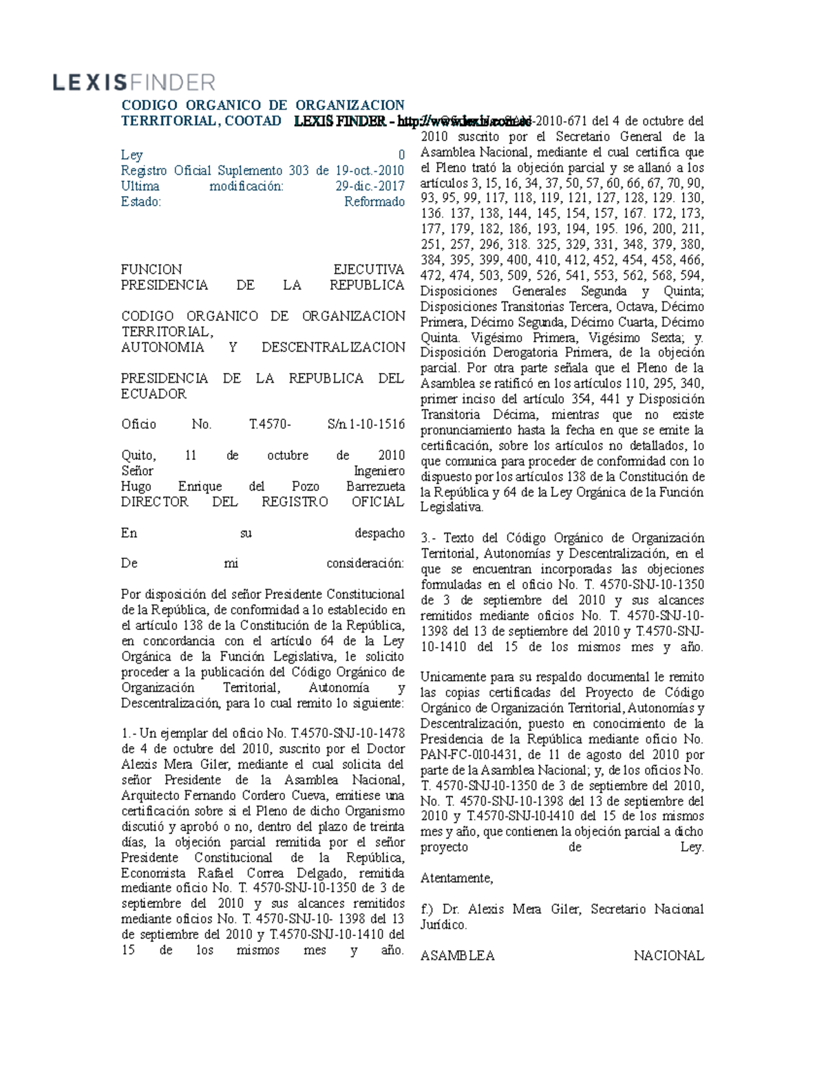 Descentr- Codigo Organico DE Organizacion Territorial Cootad - CODIGO ...