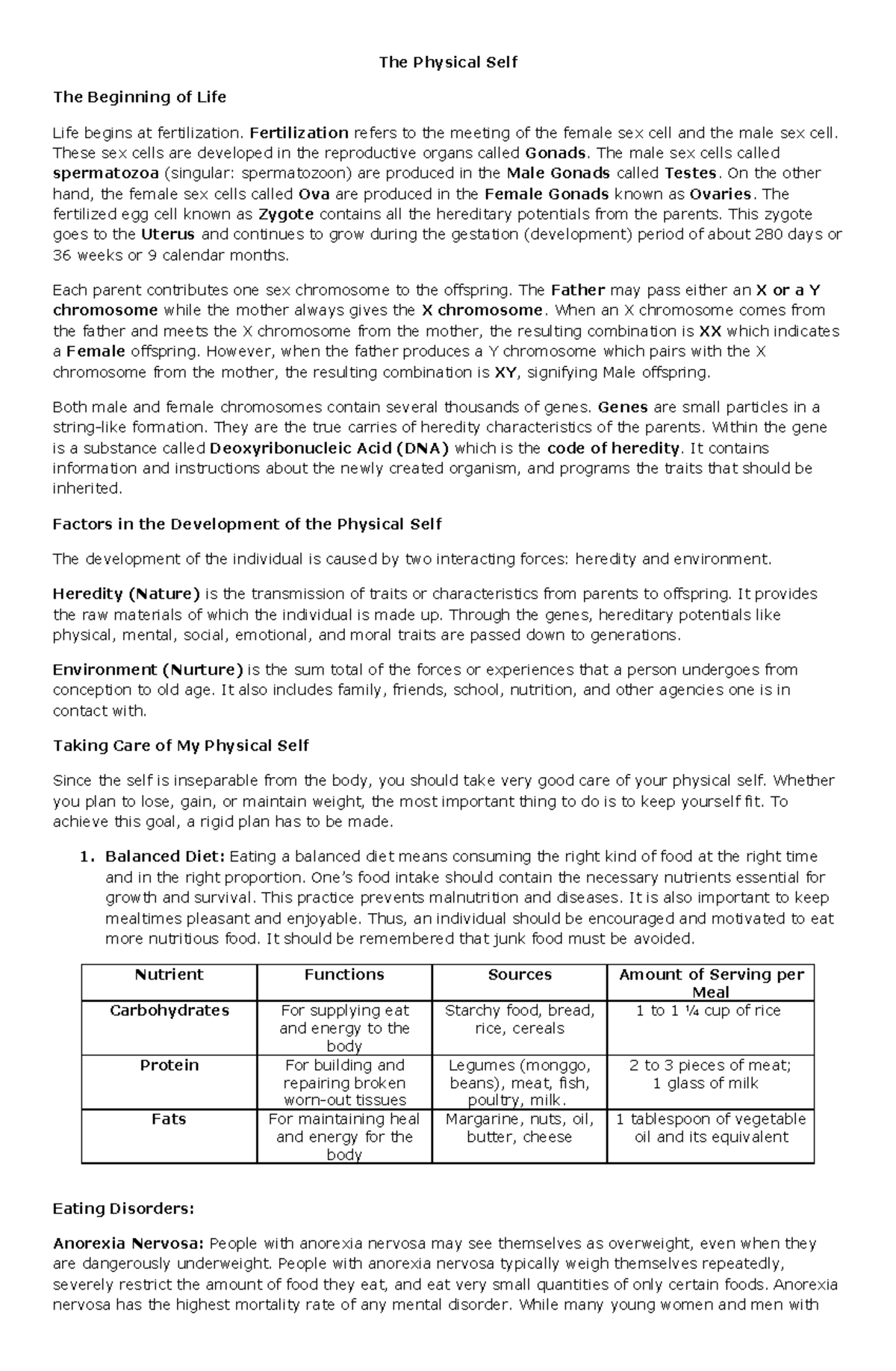 Physical Self - Understanding the Self - The Physical Self The ...