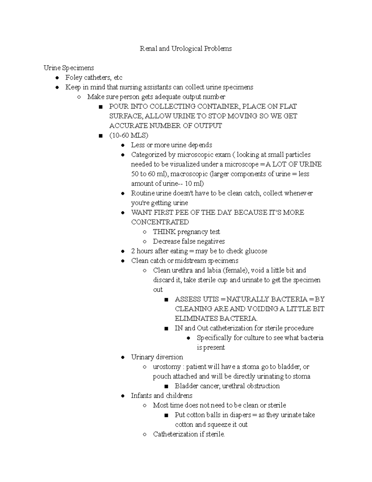 Fundamentals Week 6 Nursing Spring Semester 2021 Lecture Notes Renal And Urological