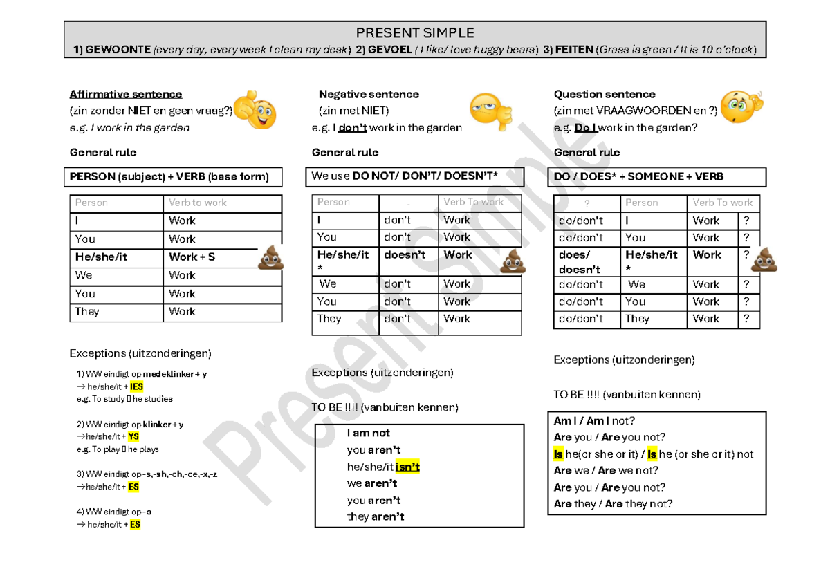Present simple v2 - PRESENT SIMPLE 1) GEWOONTE (every day, every week I ...