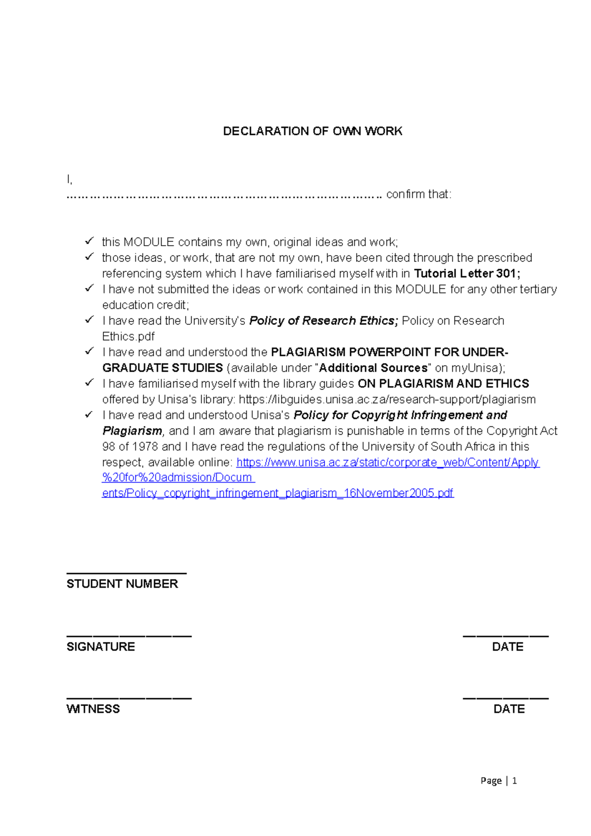 ADB1602 Assessment 05 - DECLARATION OF OWN WORK I, - Studocu