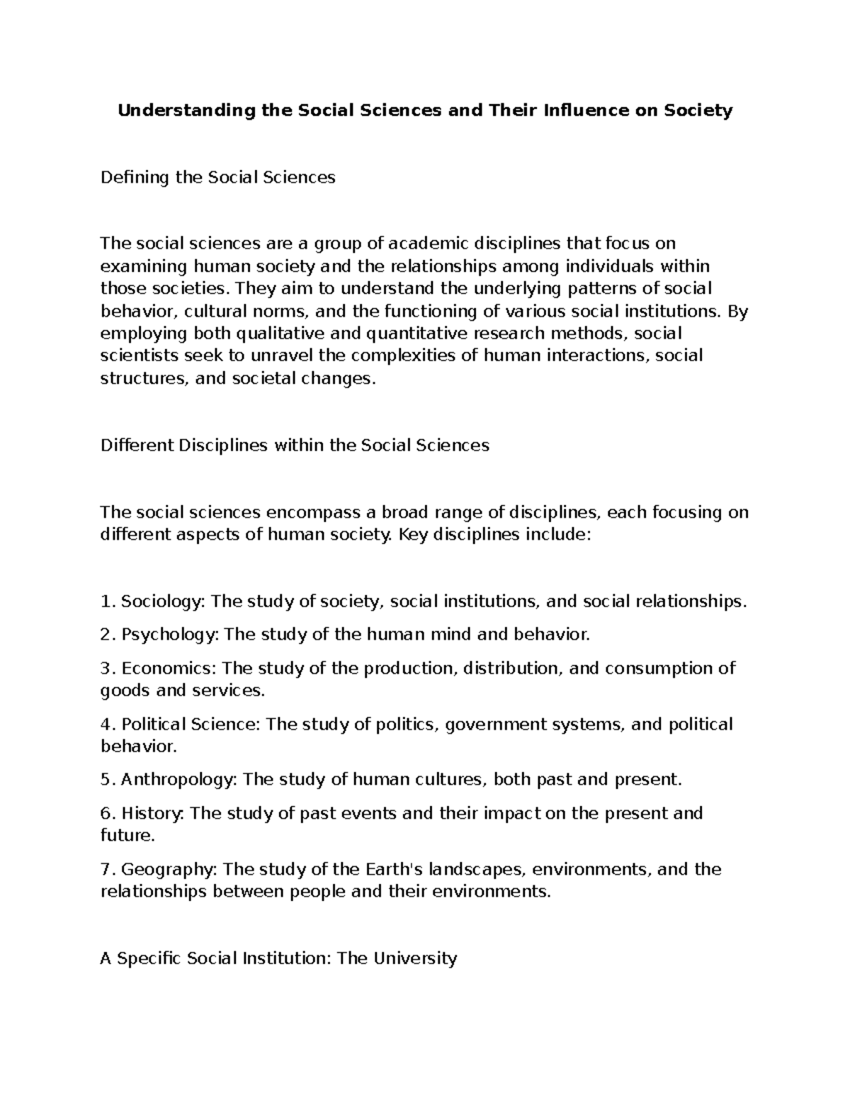 Understanding the Social Sciences and Their Influence on Society - They ...