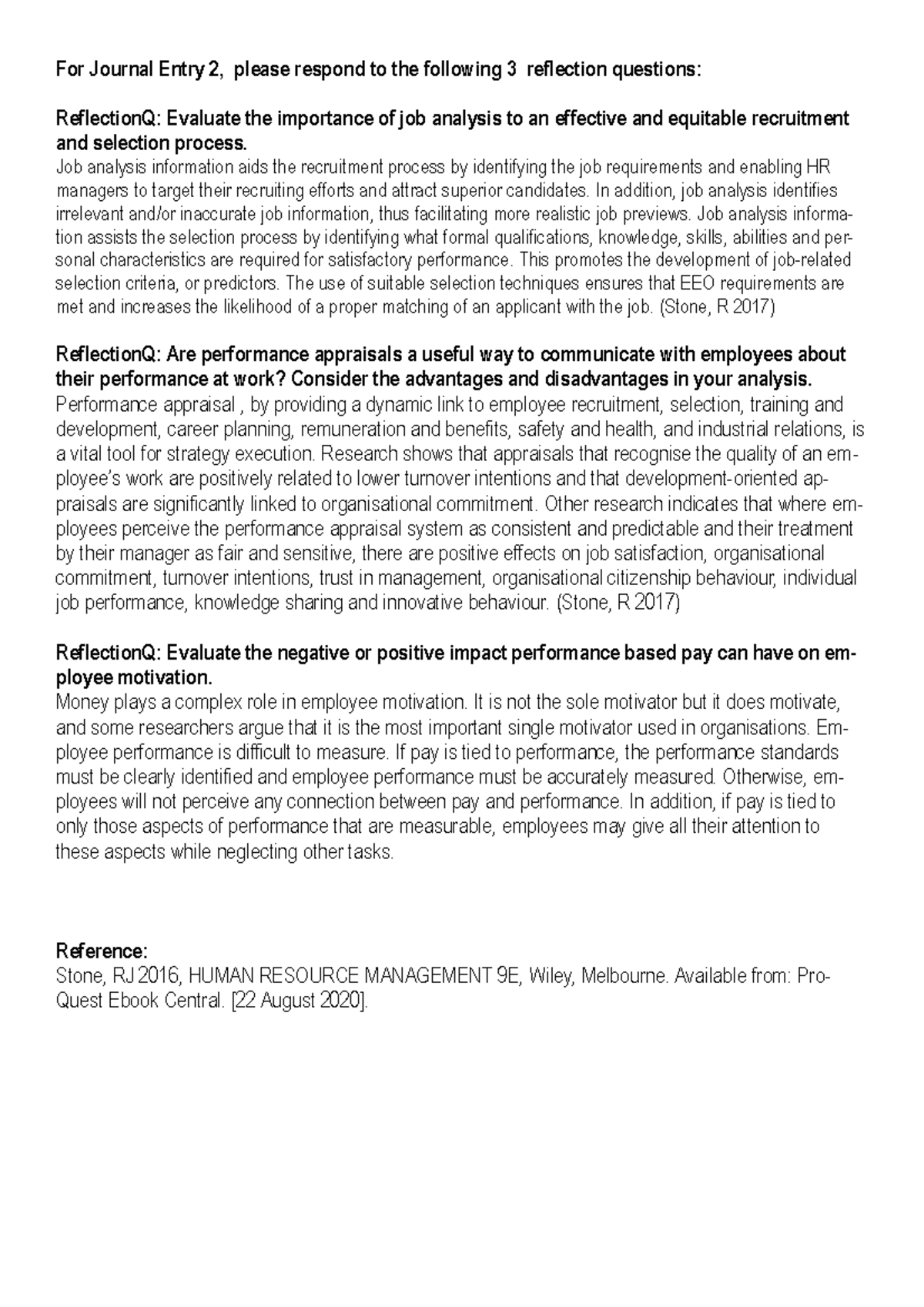 Journal Entry 2 - Job analysis information aids the recruitment process ...