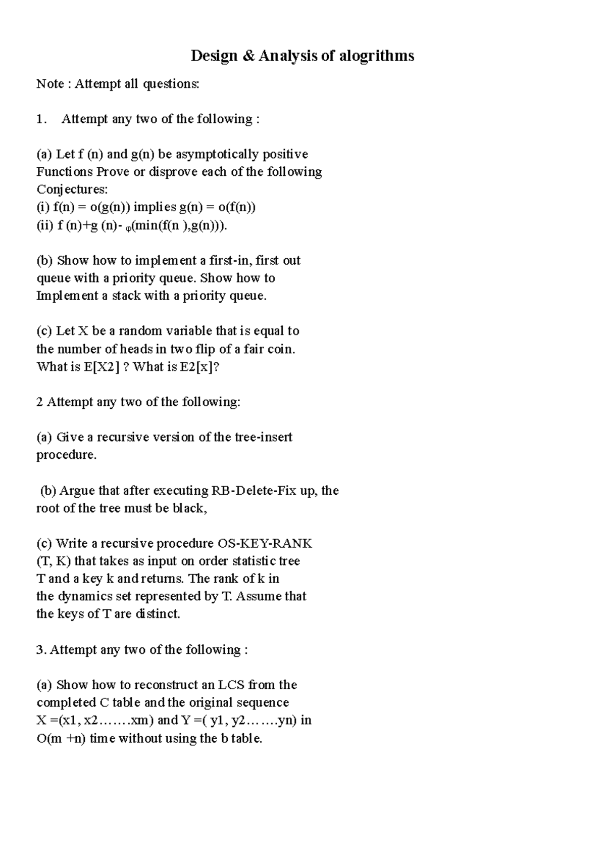 Designppr - daa - Design & Analysis of alogrithms Note : Attempt all ...