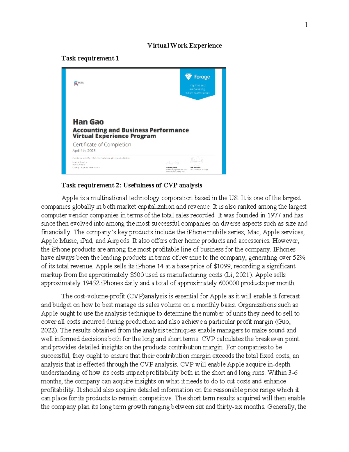 Virtual Work Experience - 1 Virtual Work Experience Task requirement 1 Task requirement 2: - Studocu