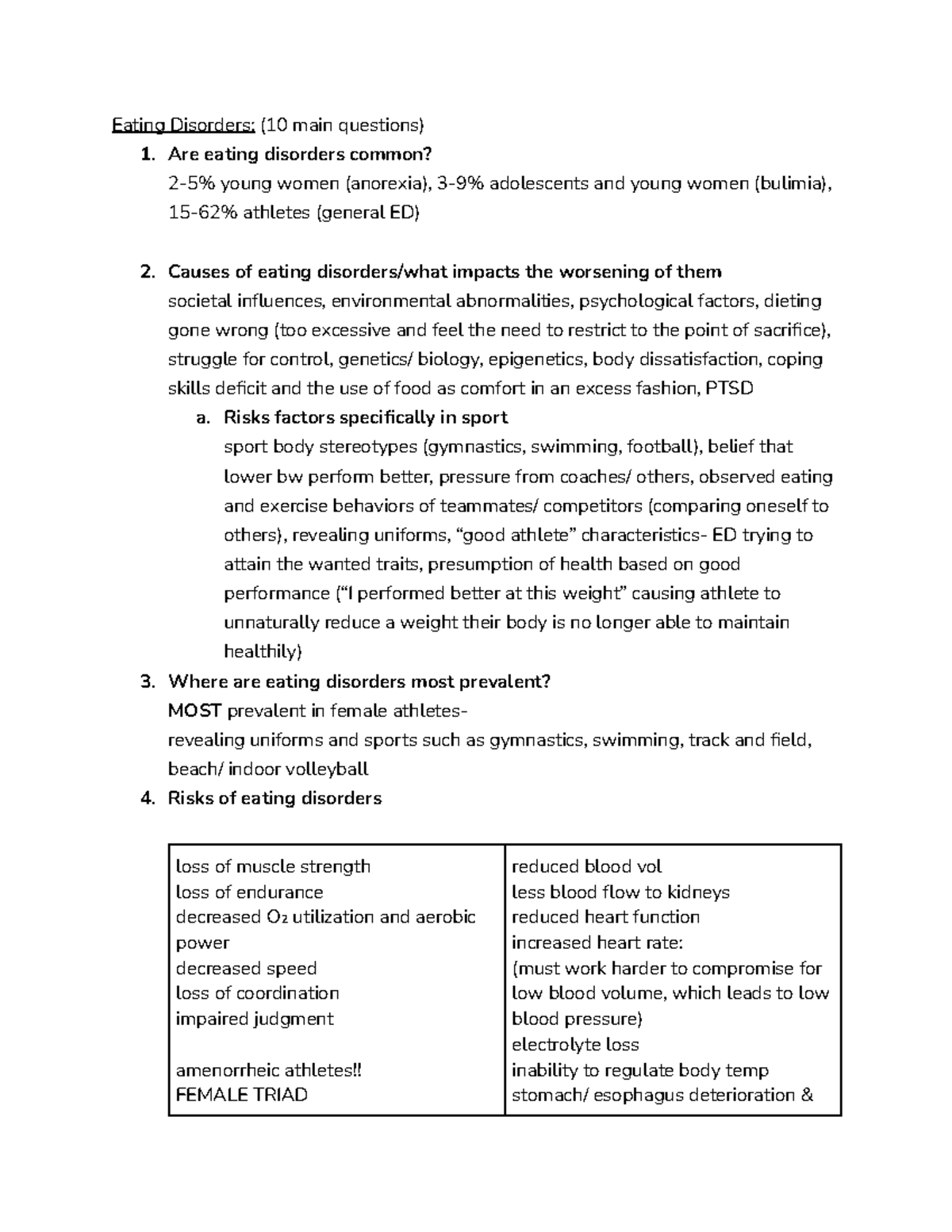 Eating Disorder Study Guide - Eating Disorders: (10 main questions) 1 ...