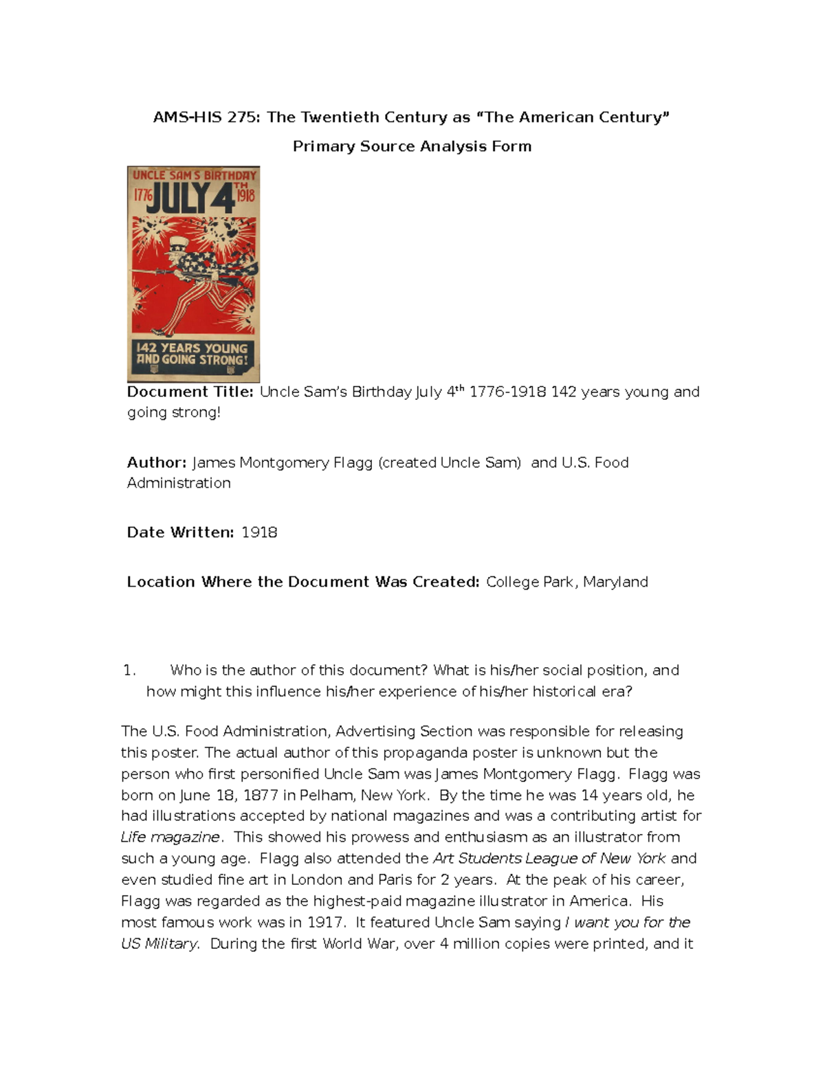 Primary source HIS 275 - AMS-HIS 275: The Twentieth Century as “The ...