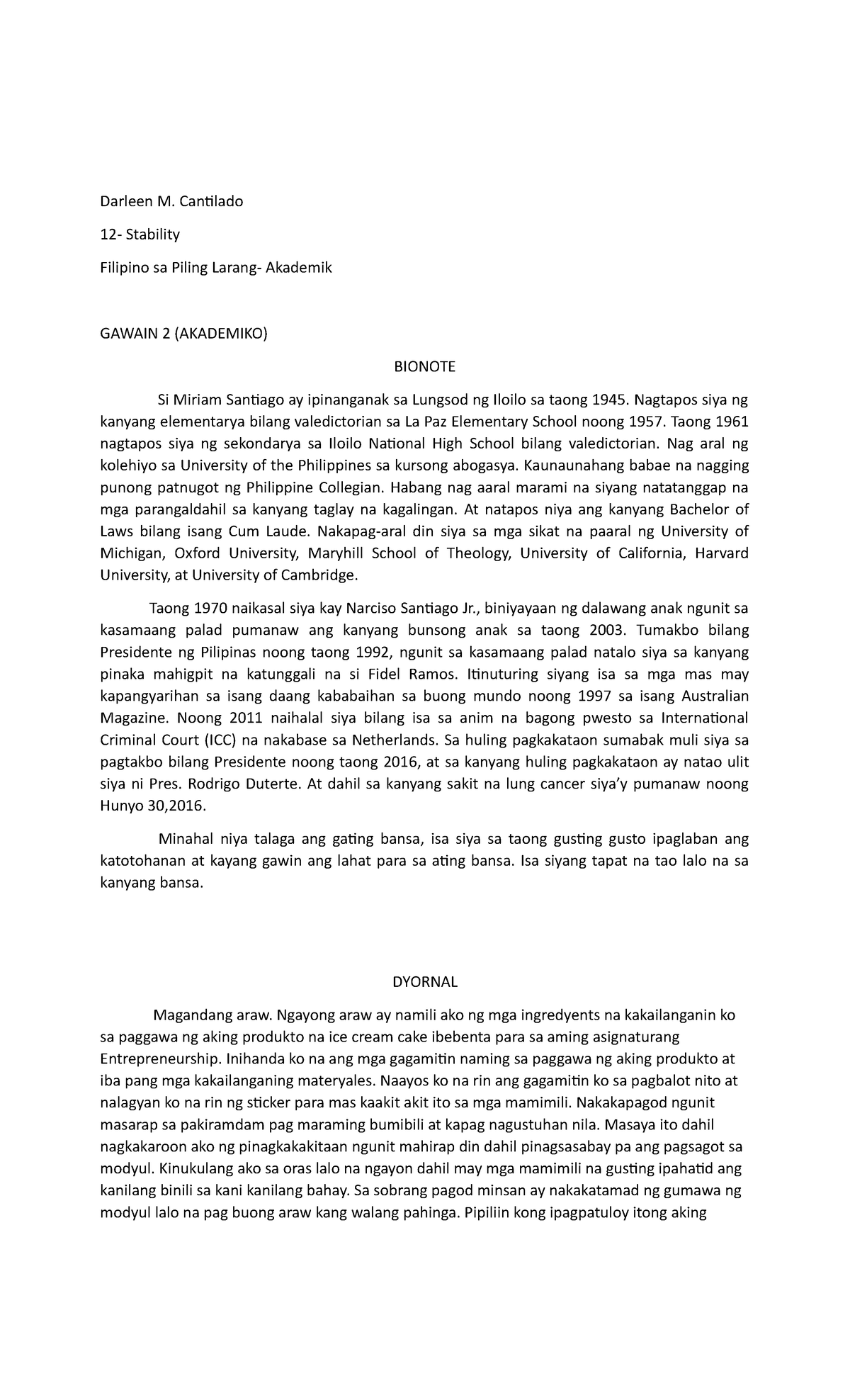 Larang 4 - notes - Darleen M. Cantilado 12- Stability Filipino sa ...