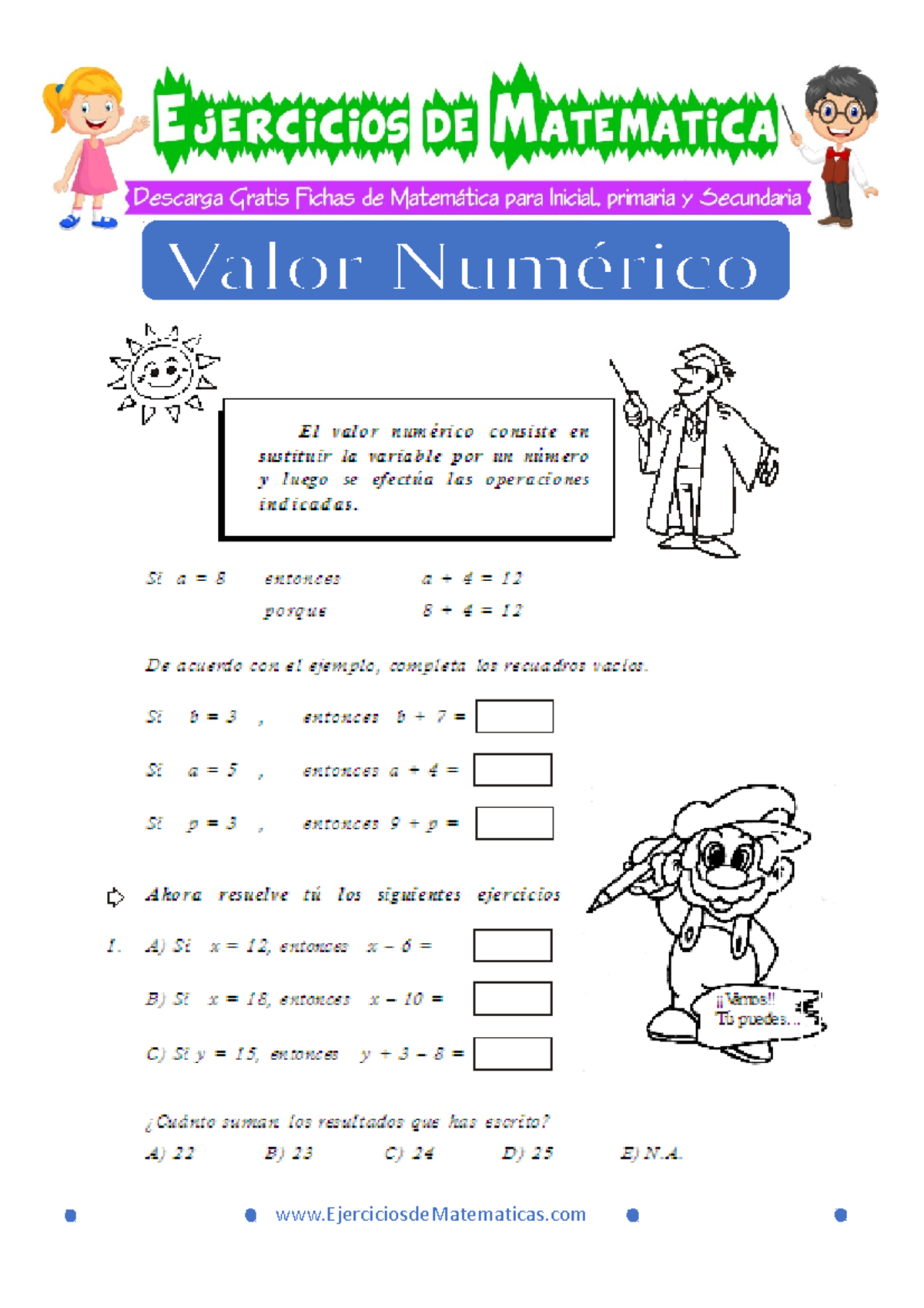 Valor Numerico para Segundo de Primaria - RAZONAMIENTO MATEMÁTICO ...
