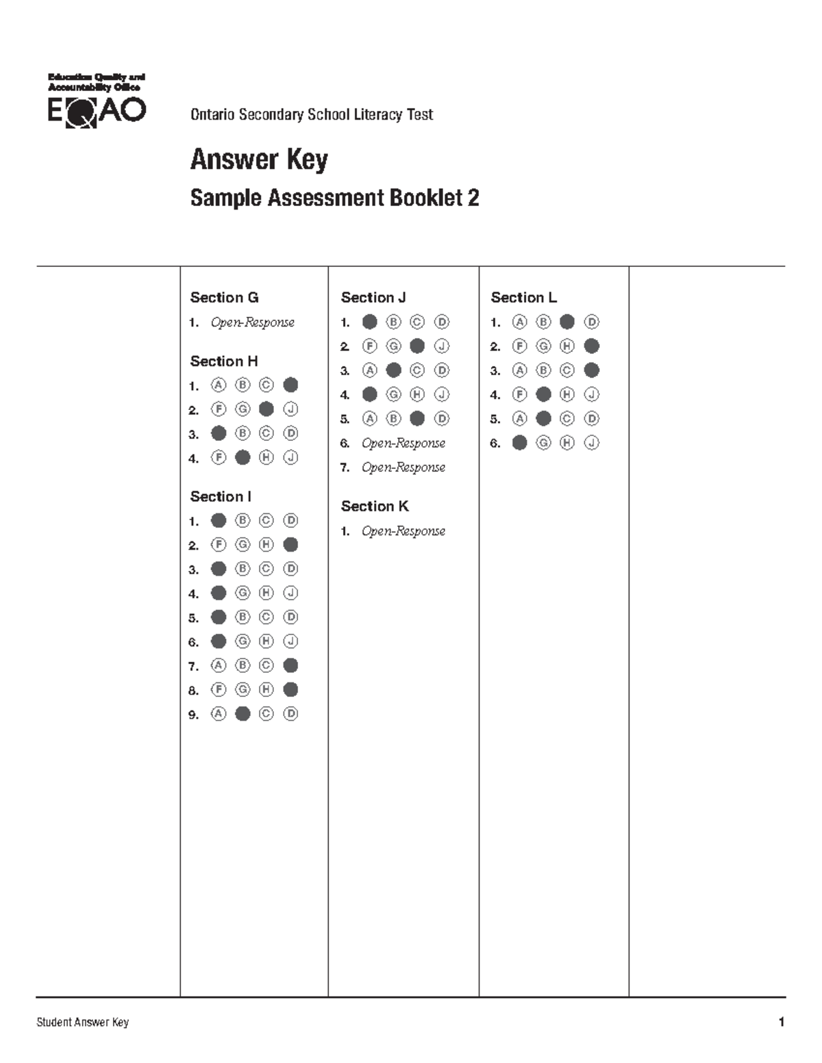 Day 9. osslt-practice-test-bookle - Student Answer Key 1 Section G 1 ...