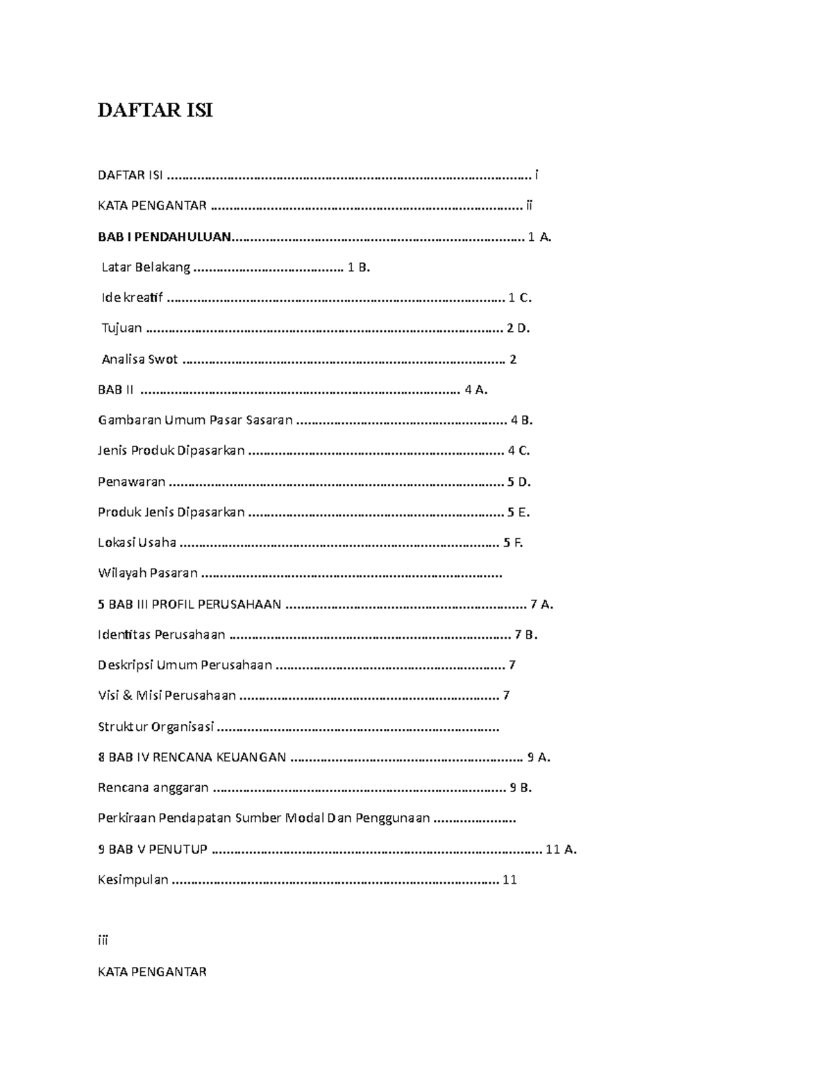 proposal bisnis usaha - DAFTAR ISI DAFTAR ISI - Studocu
