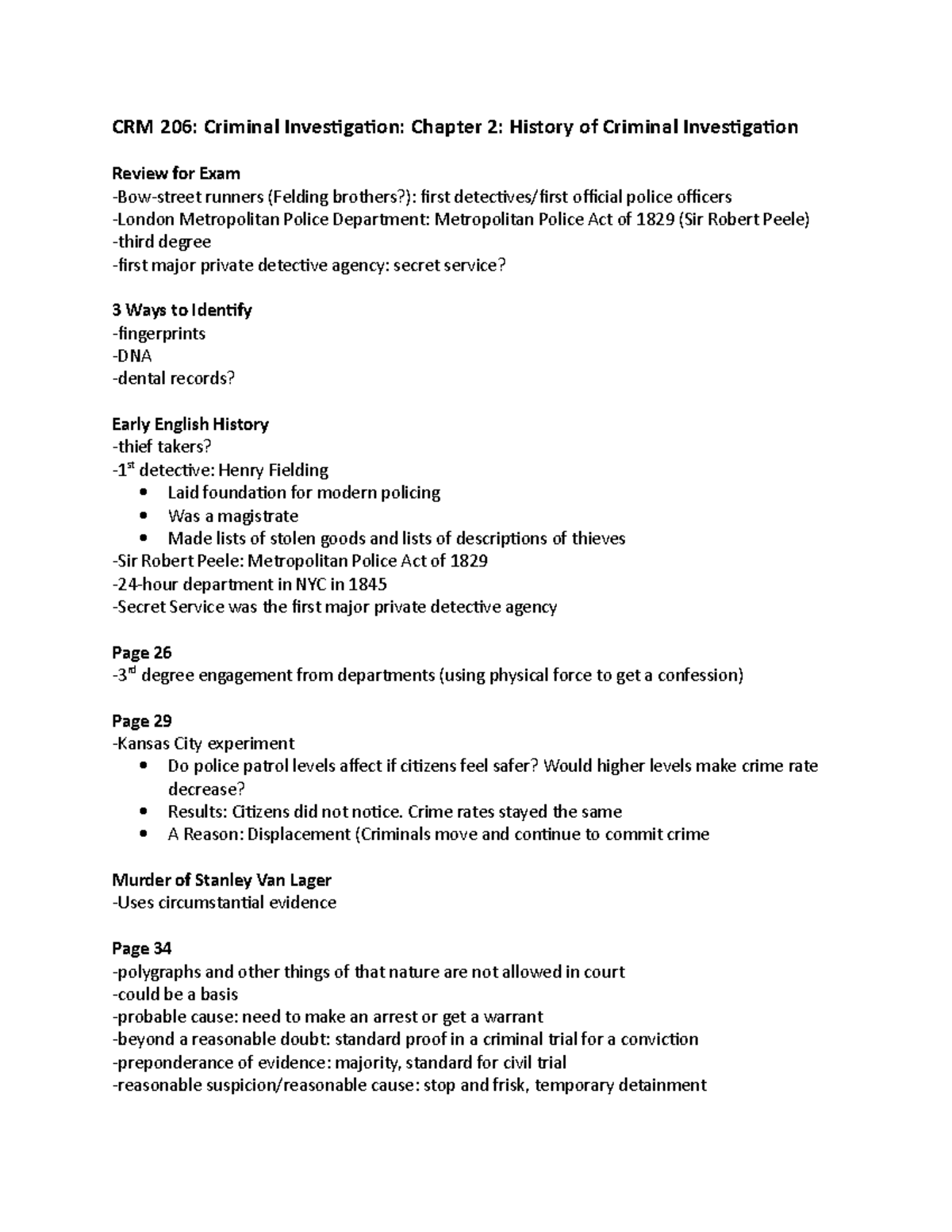 CRM 206 Chapter 2 - Kenneth Minton - CRM 206: Criminal Investigation ...