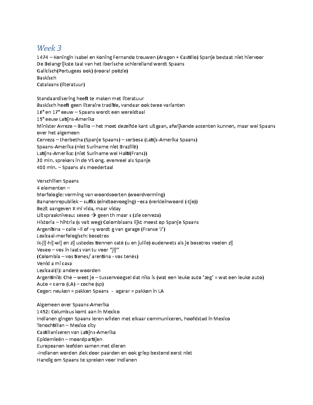 Spaans in het spaanstalig gebied 2 HC3 Aantekeningen - Week 3 1474 ...