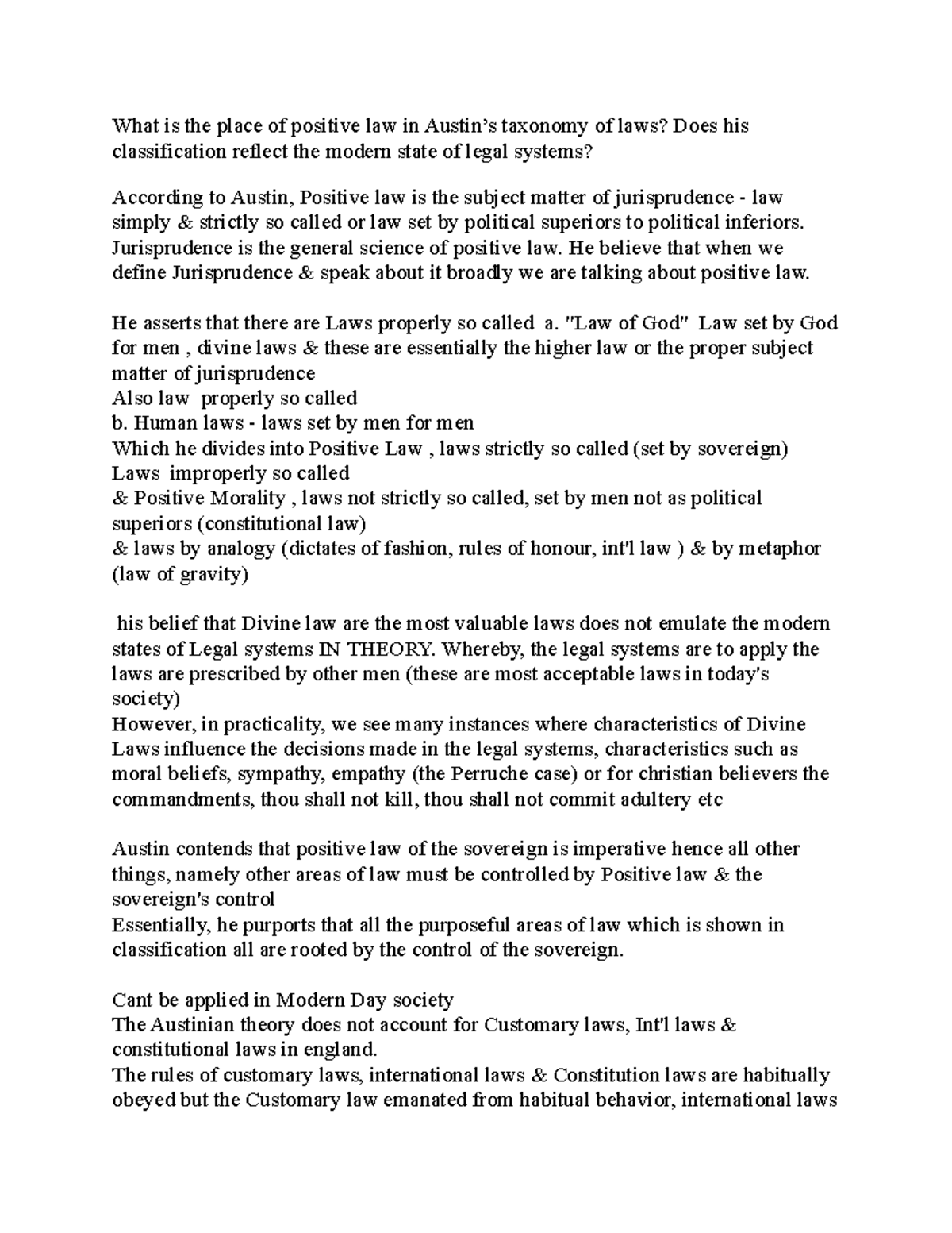 6 What is the place of positive law in Austin - Jurisprudence is the ...