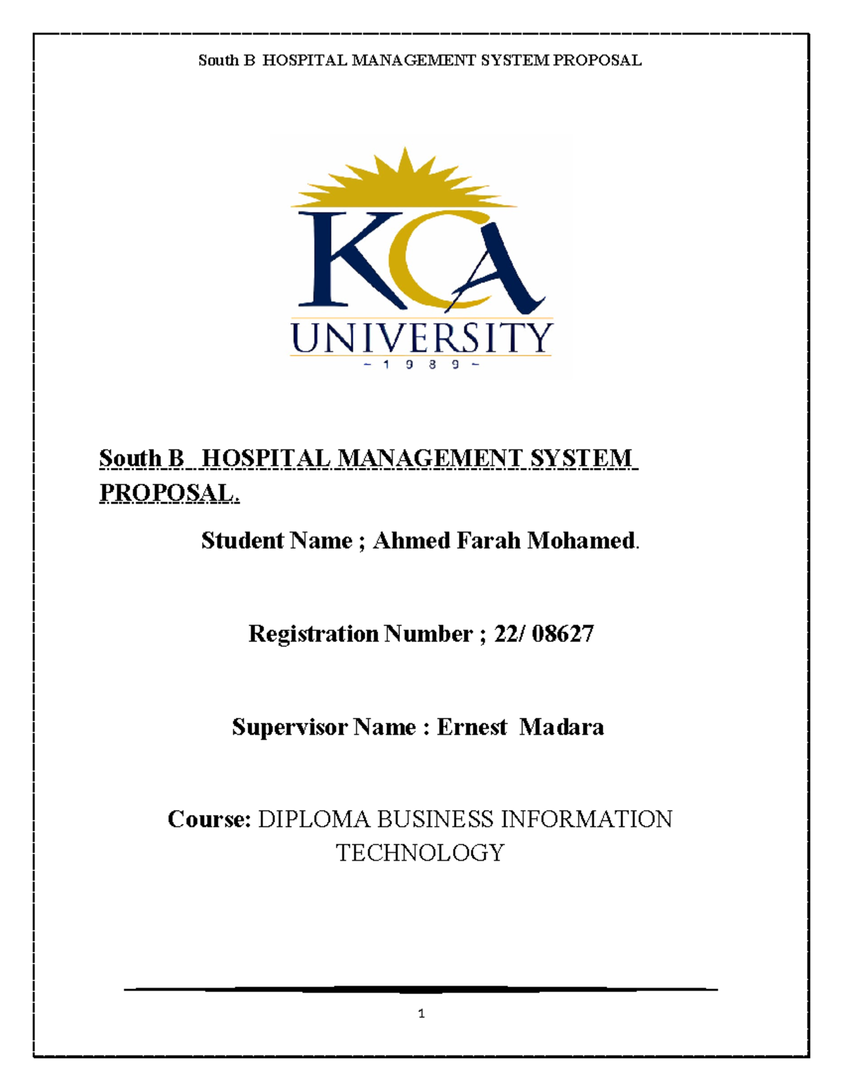 South B Hospital Management Proposal - South B HOSPITAL MANAGEMENT ...