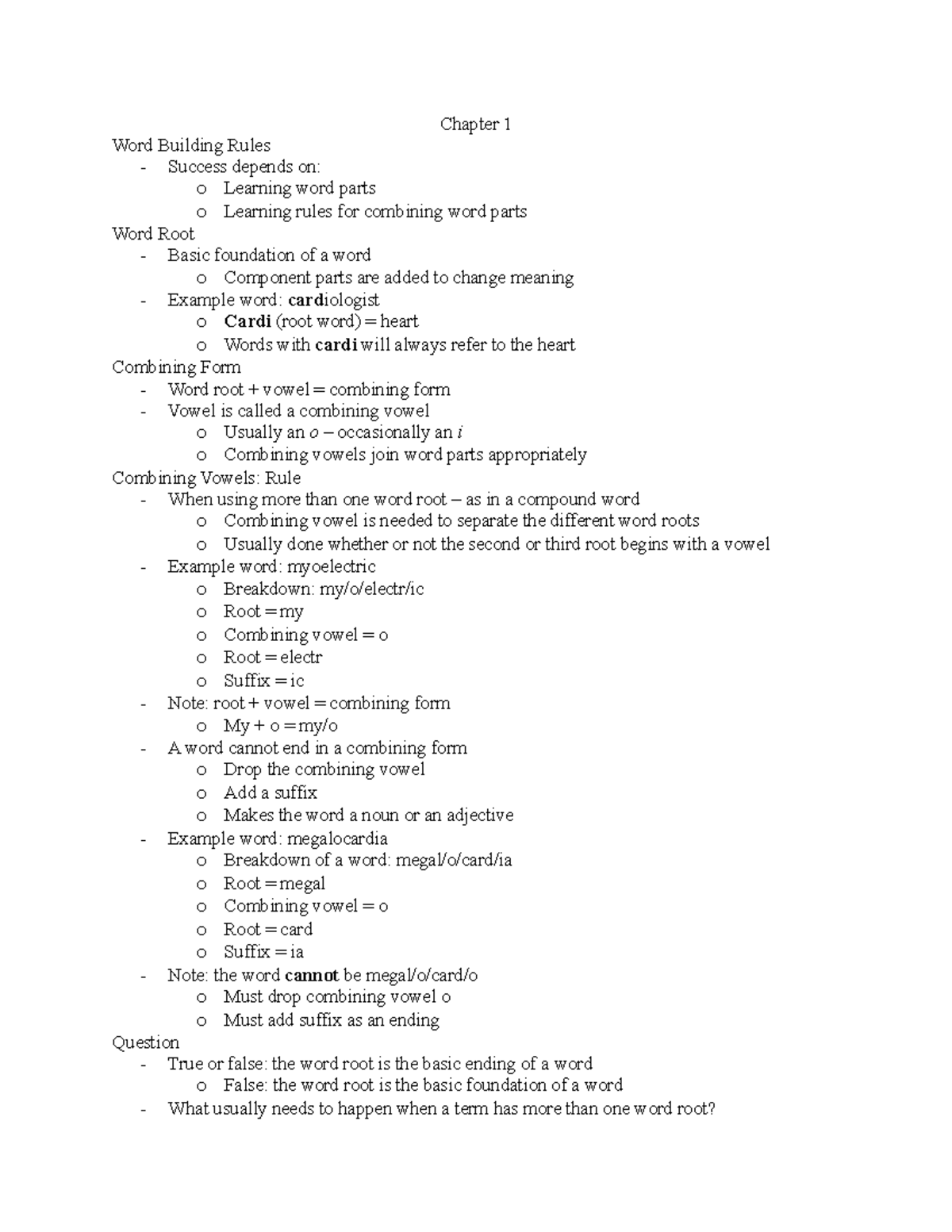 Unit one notes - Chapter 1 Word Building Rules Success depends on: o ...