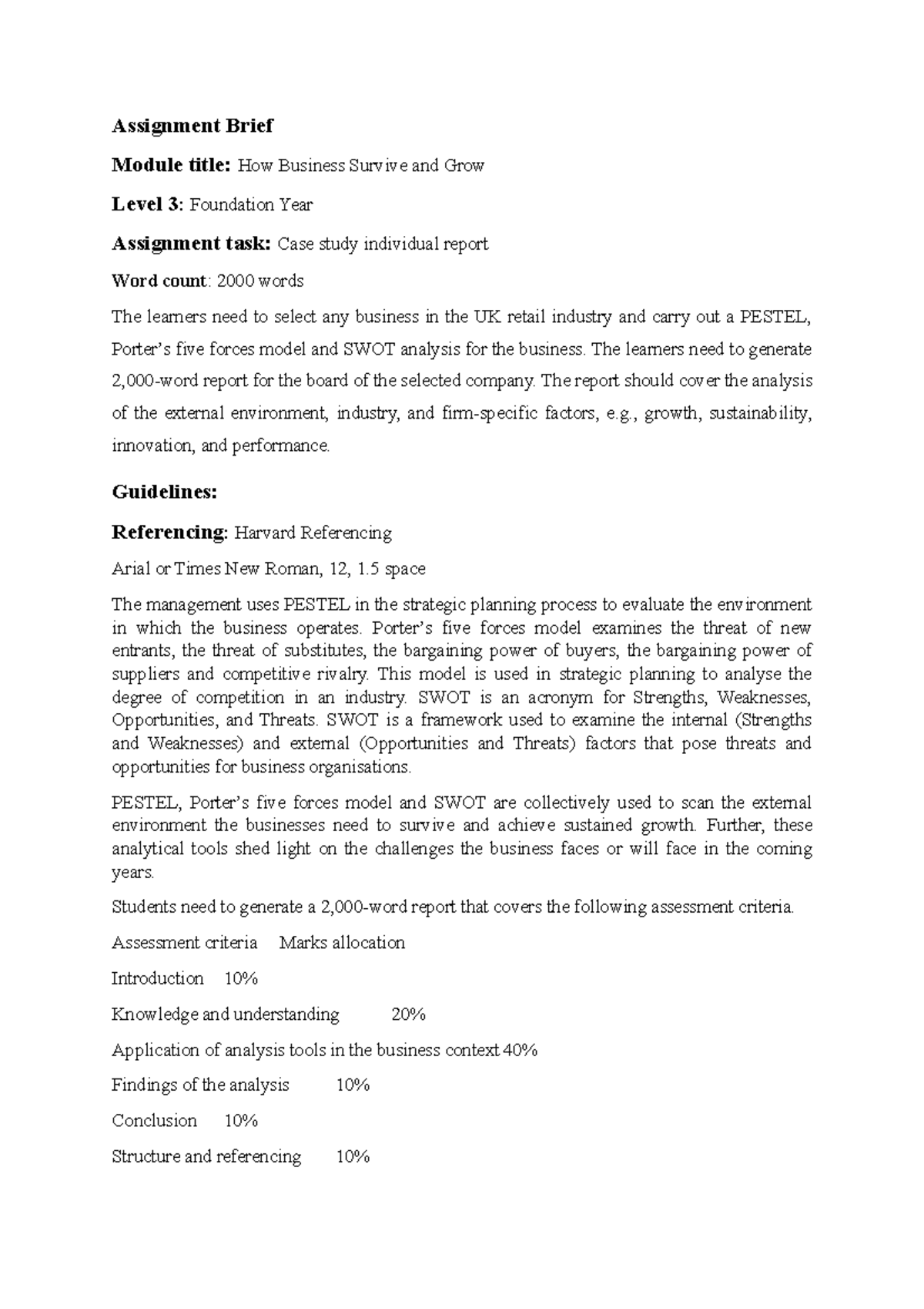 Assignment Brief How Businessess Survive and Grow - Assignment Brief ...