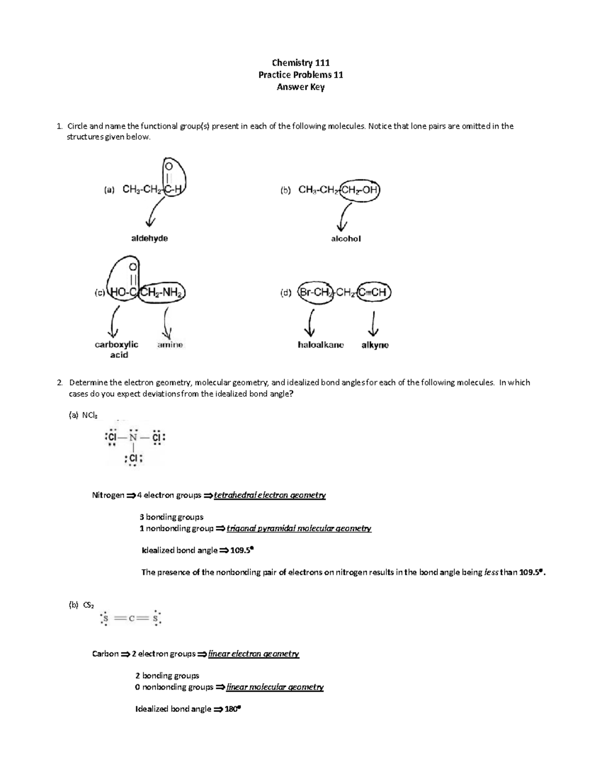 Practice Problems 2 1 Answer Key Chemistry 111 Practice Problems 11