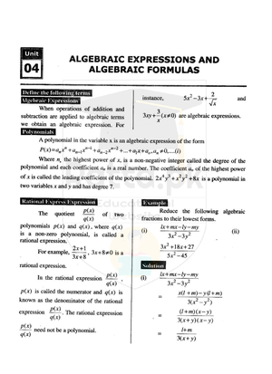 Math (12)Mathematics on metric system for 9th graders - Algebraic Expressions Guide - Studocu